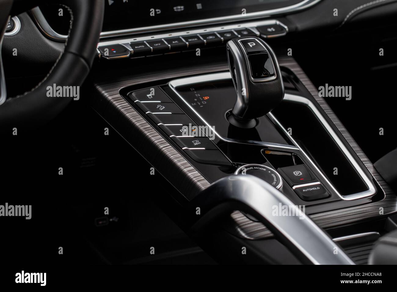 Modern automatic gearbox. Close up of the gearbox transmission handle ...
