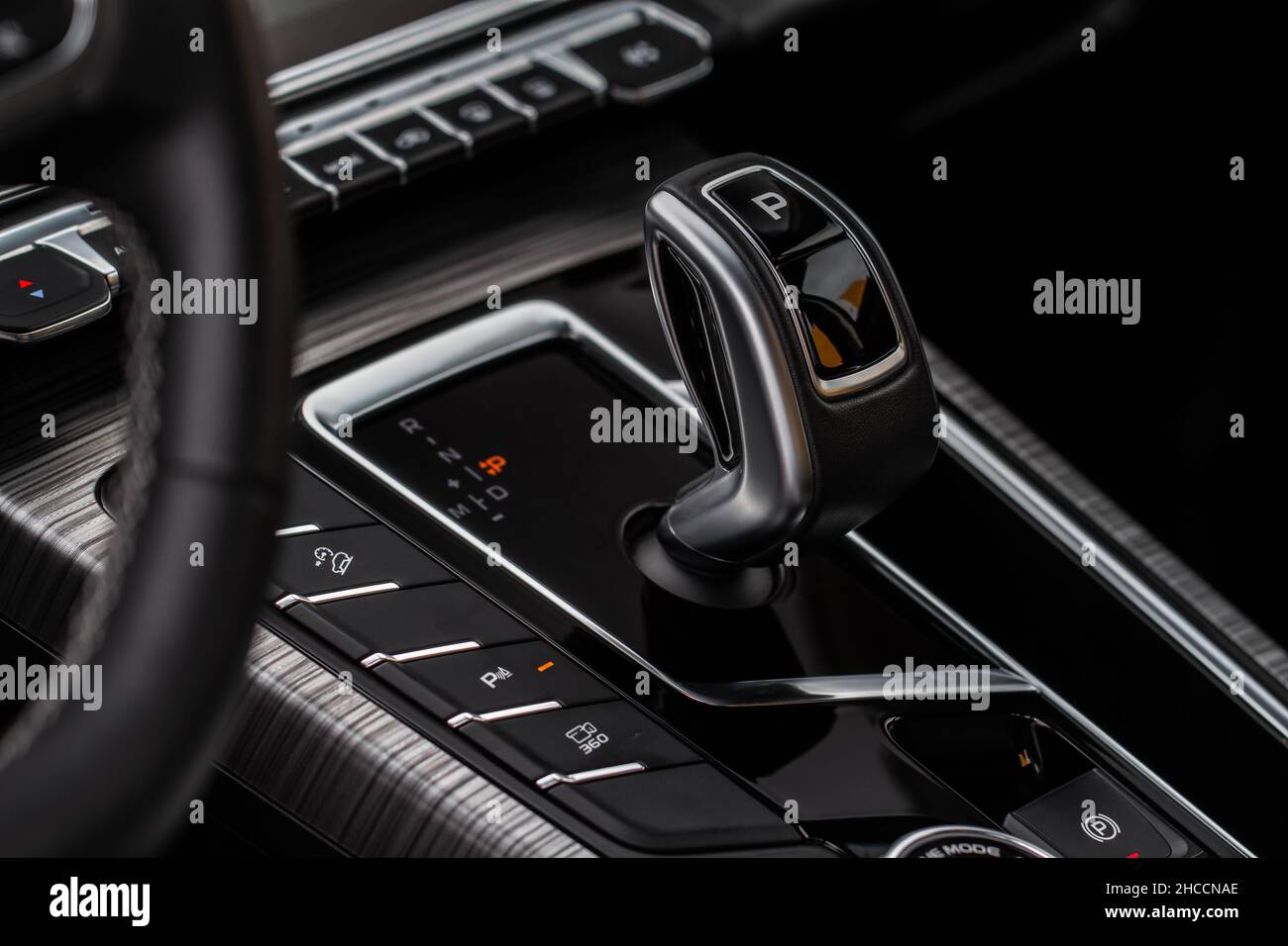Modern automatic gearbox. Close up of the gearbox transmission handle ...