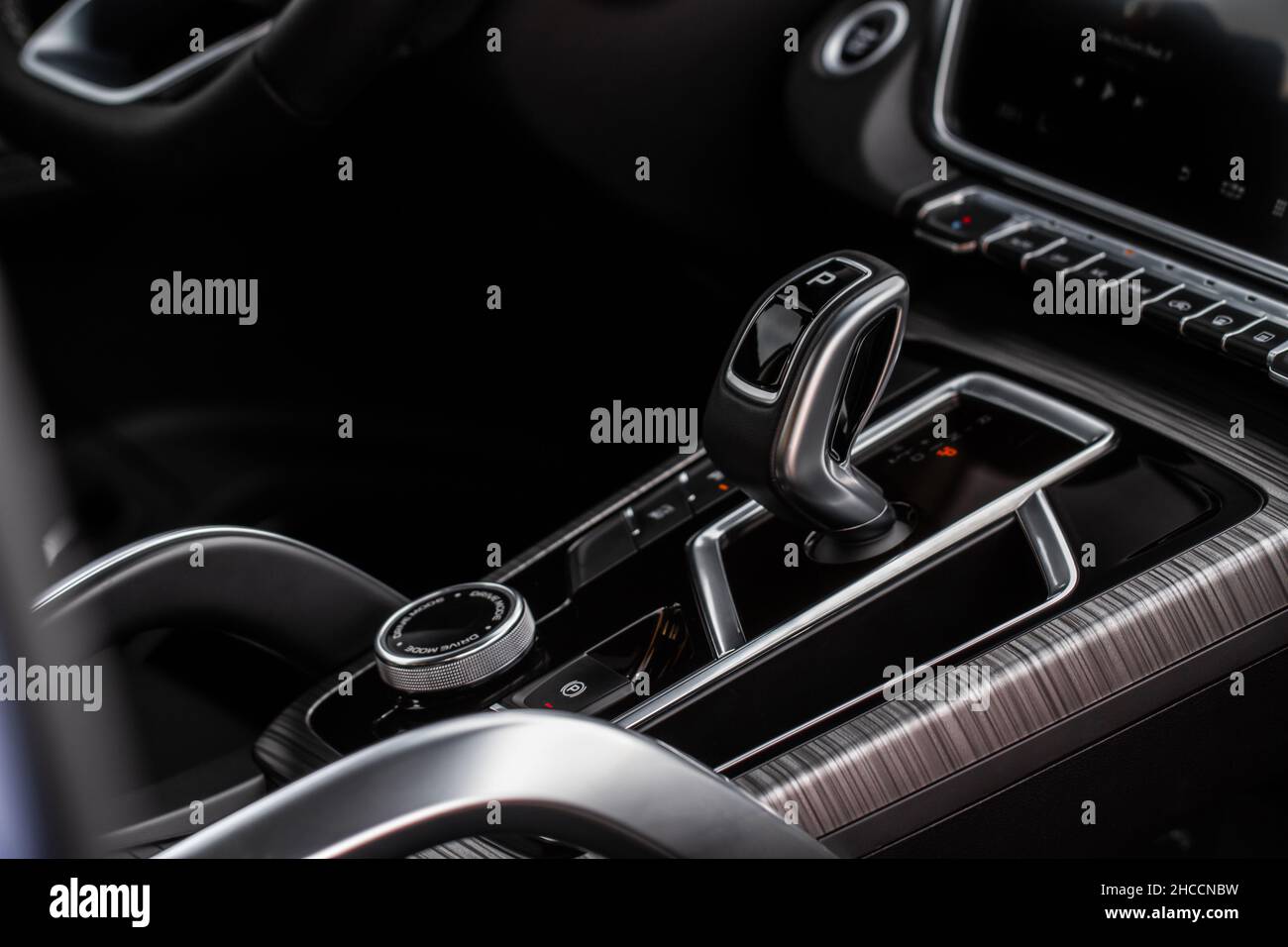 Modern automatic gearbox. Close up of the gearbox transmission handle ...