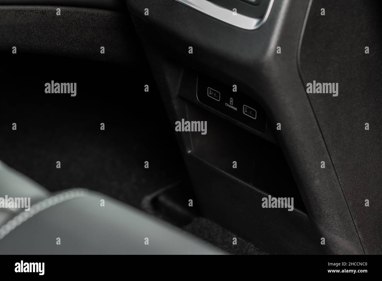 USB port in the car panel close up. Car interior detail. Car usb ...
