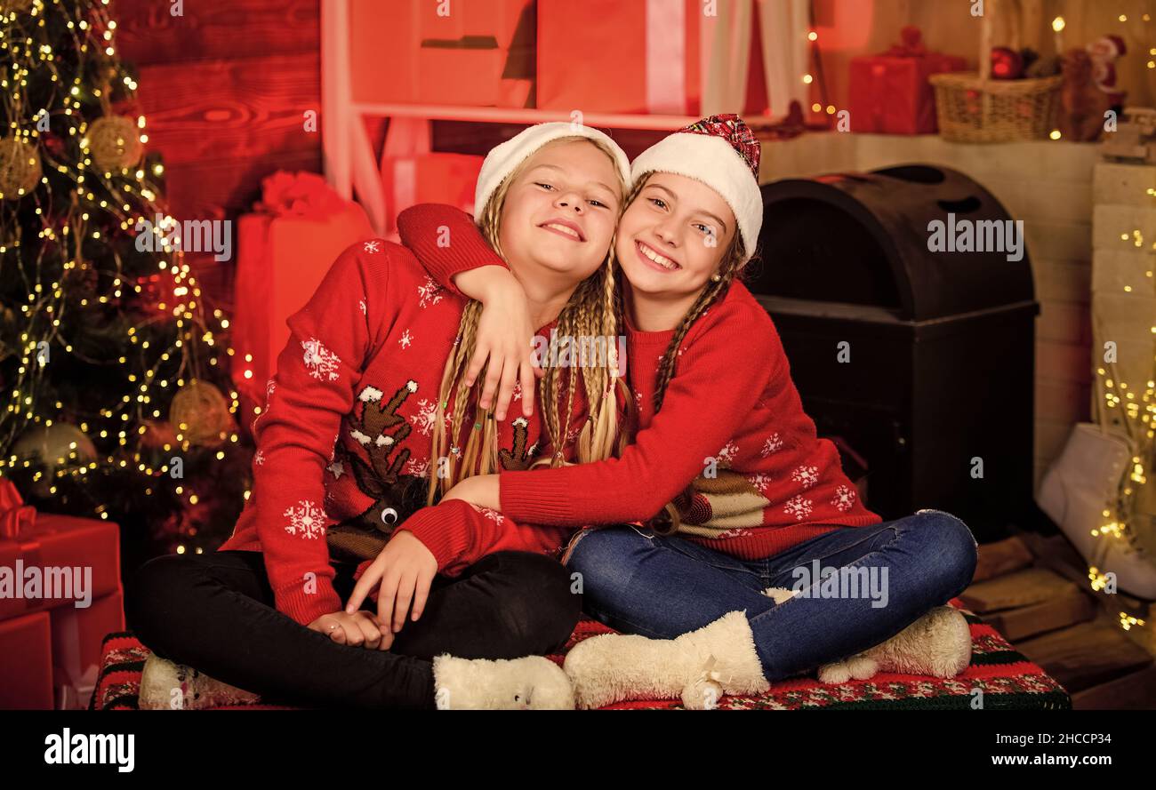 Girls friends soulmates celebrate christmas. Friendly relations. Happy ...