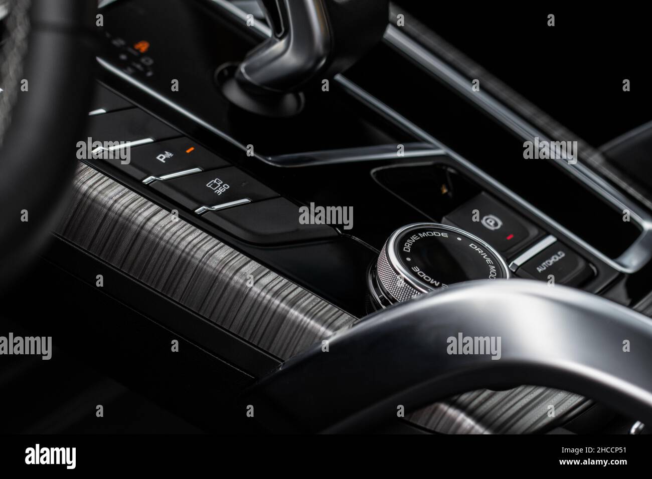 Close up view of modern car electronic safety systems control panel ...