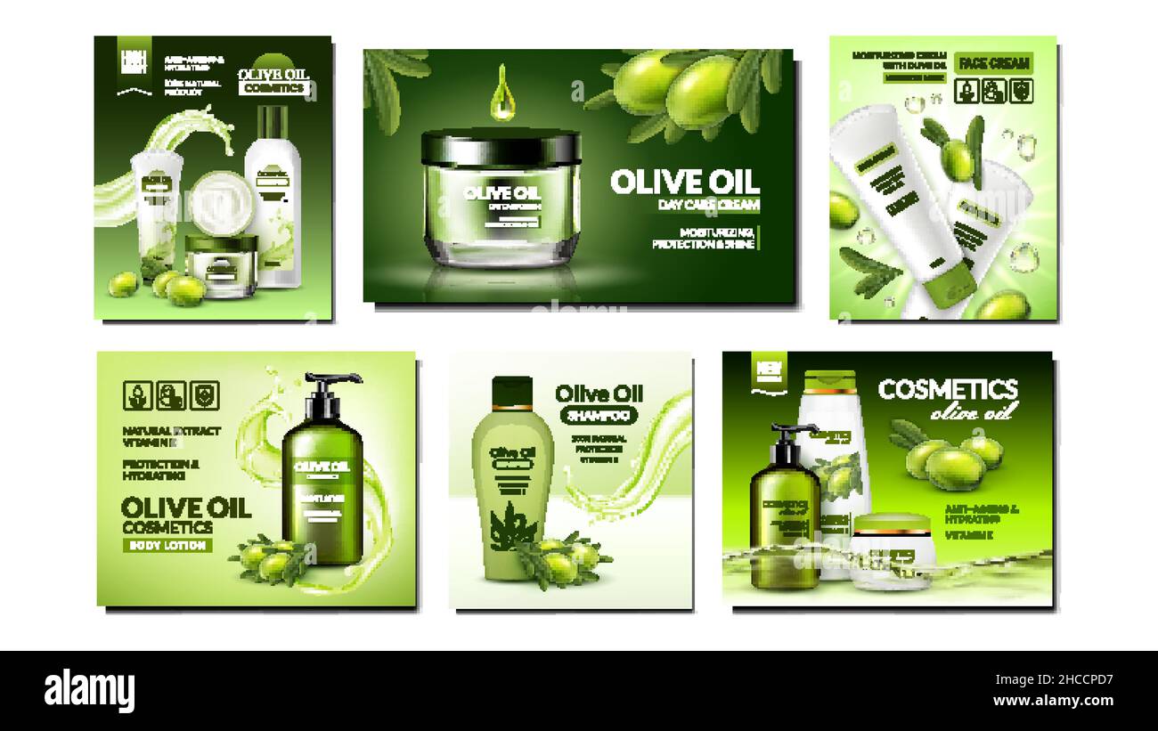 Olive Cosmetics Creative Promo Posters Set Vector Stock Vector Image ...