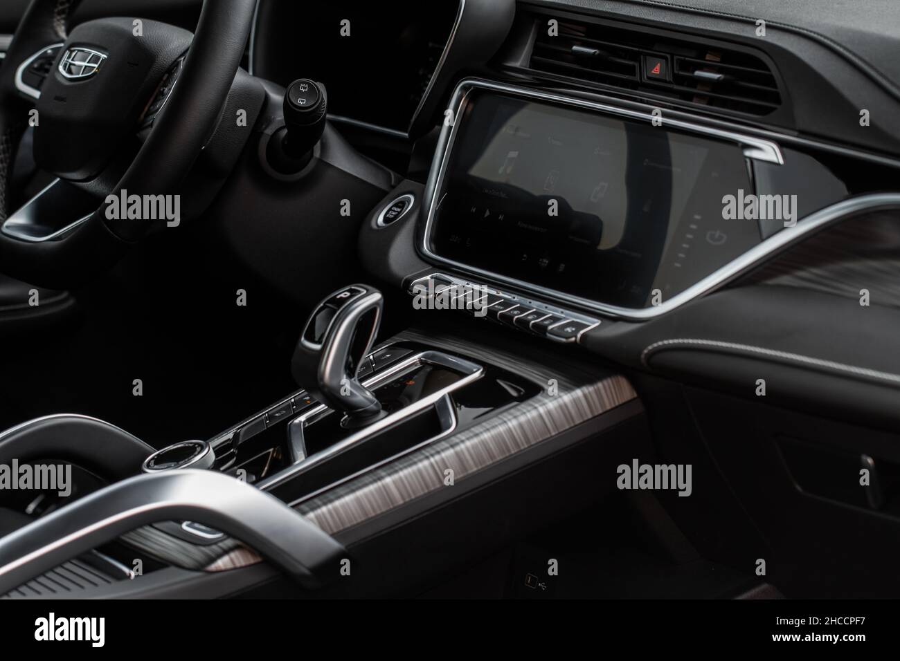 Modern car dashboard. Screen multimedia system. Multimedia touchscreen ...
