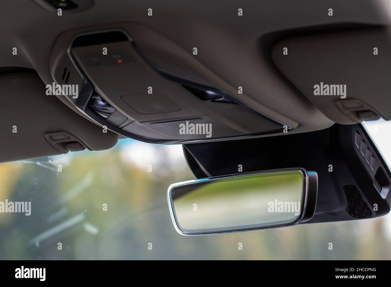 The rear view mirror inside the car Stock Photo - Alamy
