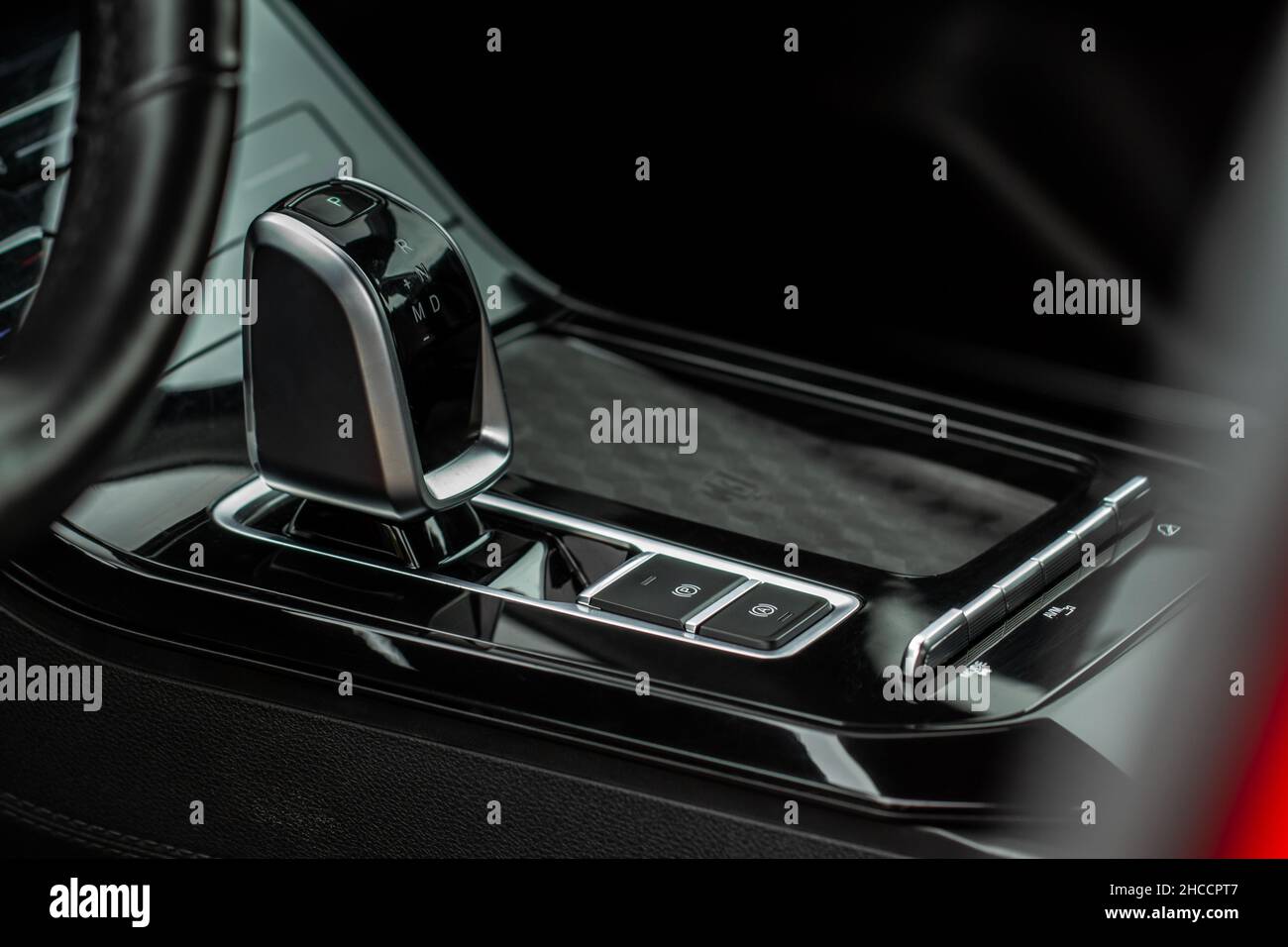 Modern automatic gearbox. Close up of the gearbox transmission handle ...