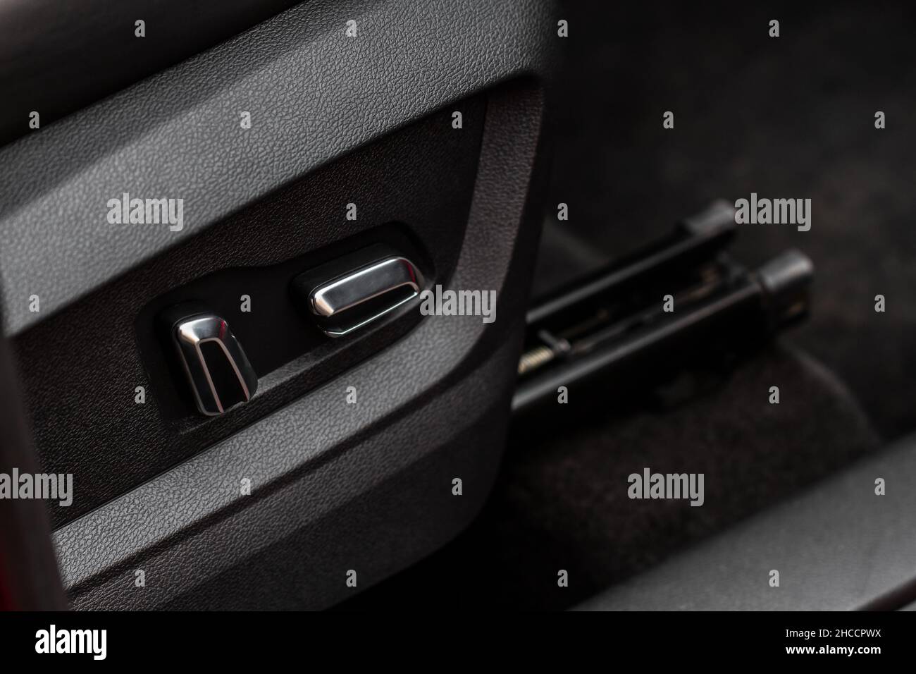 Electric car seat adjustment control panel close up view. Adjustable ...