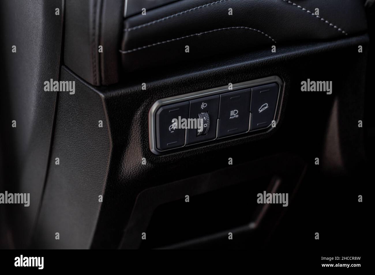 Close up view of modern car electronic safety systems control panel ...