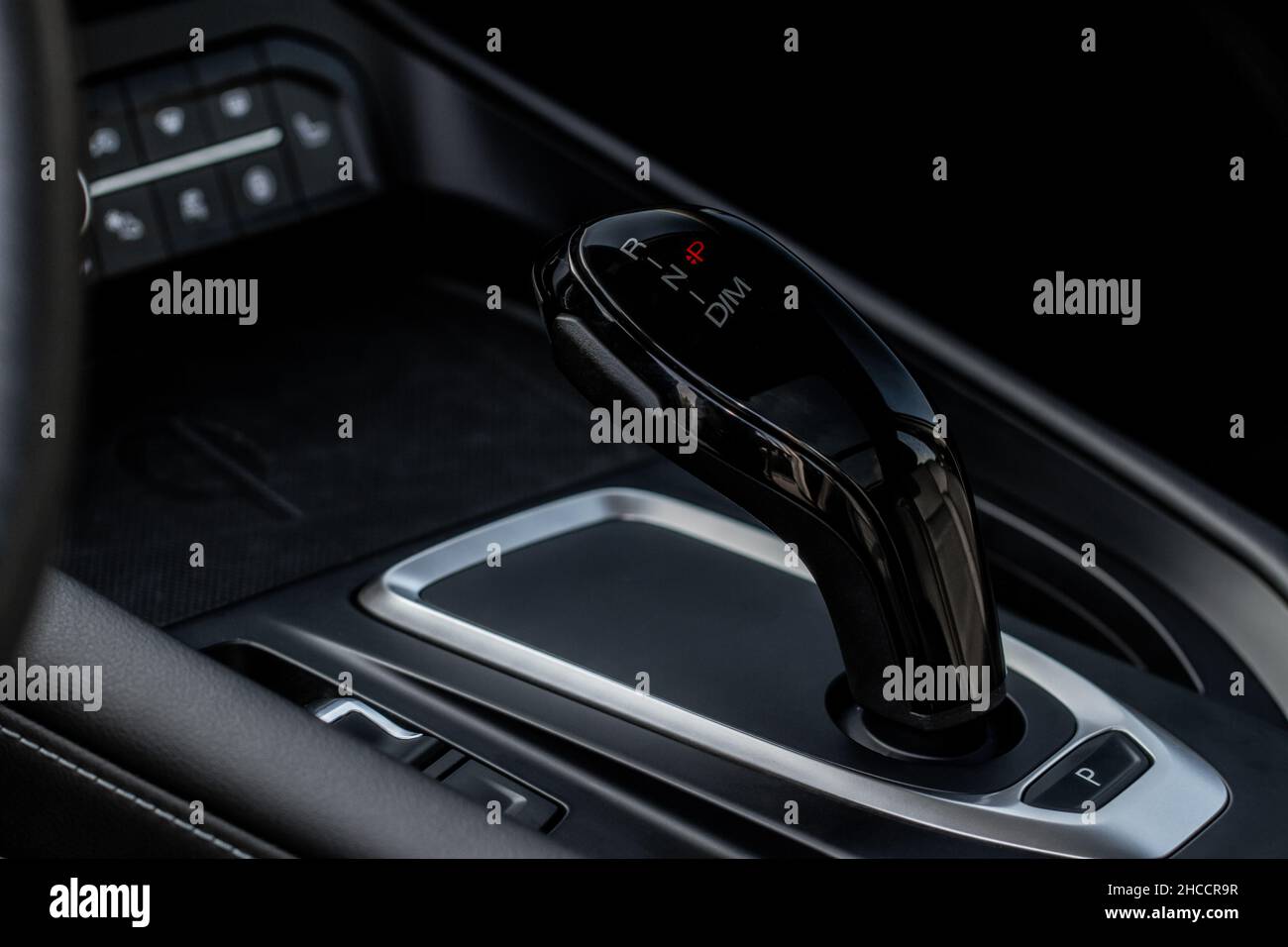 Modern automatic gearbox. Close up of the gearbox transmission handle ...