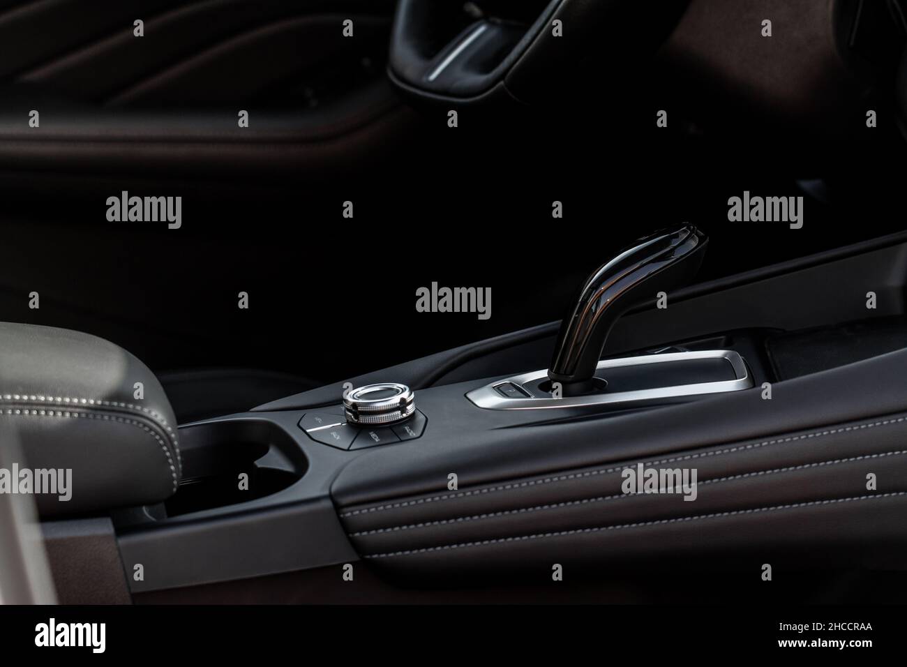 Modern automatic gearbox. Close up of the gearbox transmission handle ...