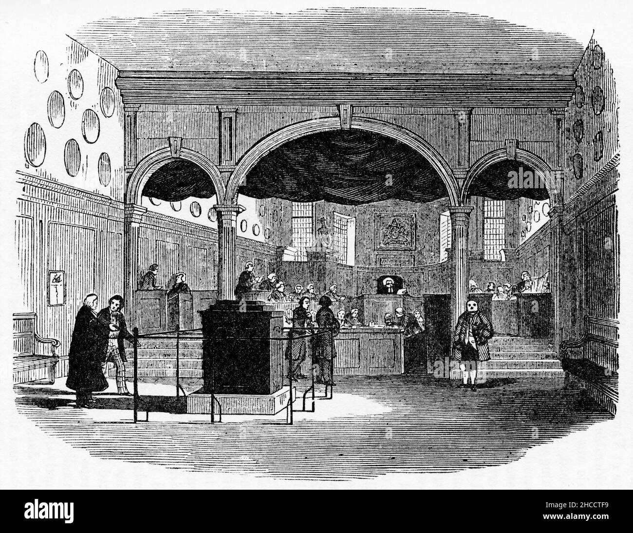 Engraving of the hall of doctor's commons, a scene from a Victorian era ...