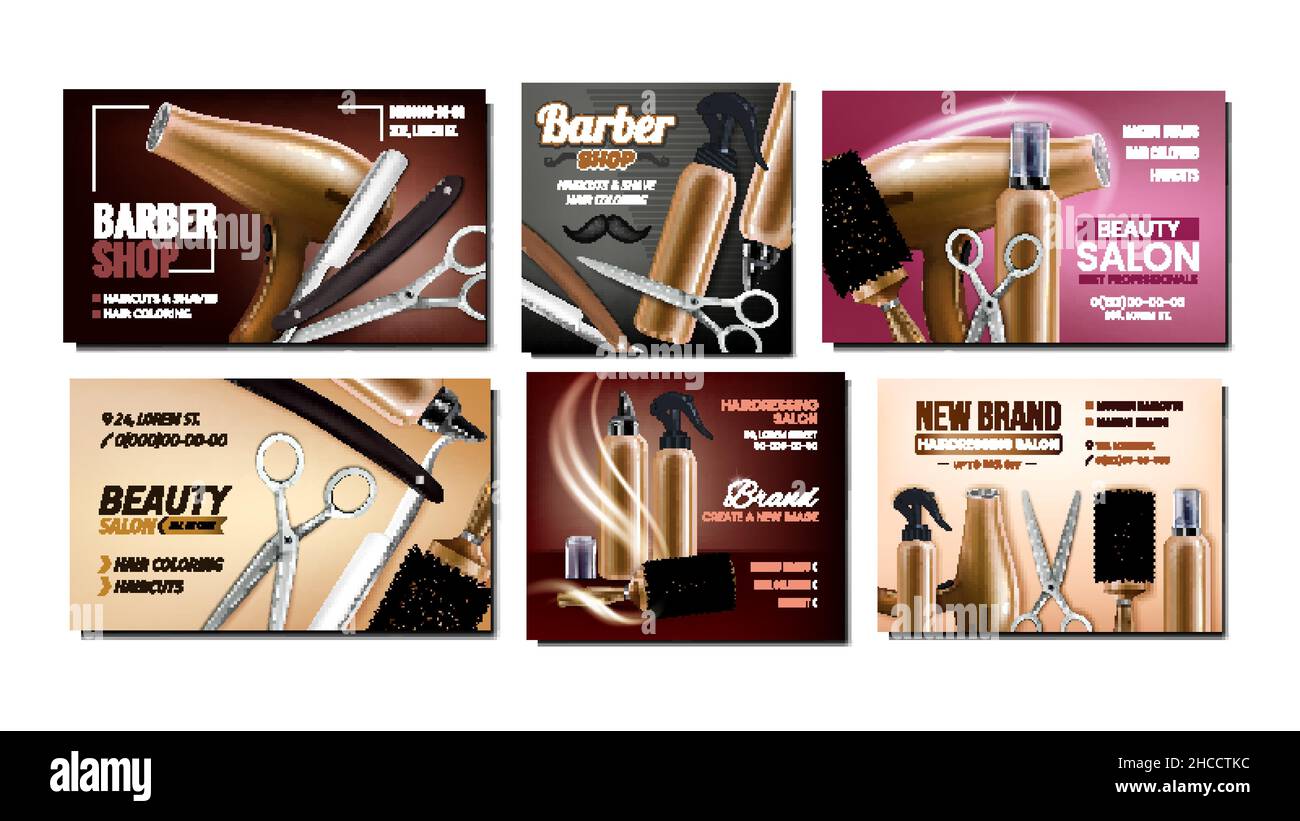 Haidresser Service Promotion Posters Set Vector Stock Vector Image ...