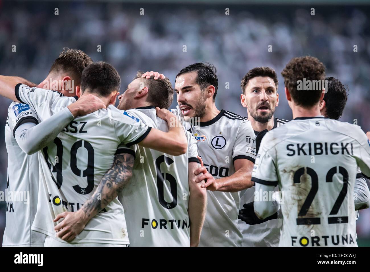 Warsaw, Poland. 28th Nov, 2021. Legia Warszawa players celebrate after ...