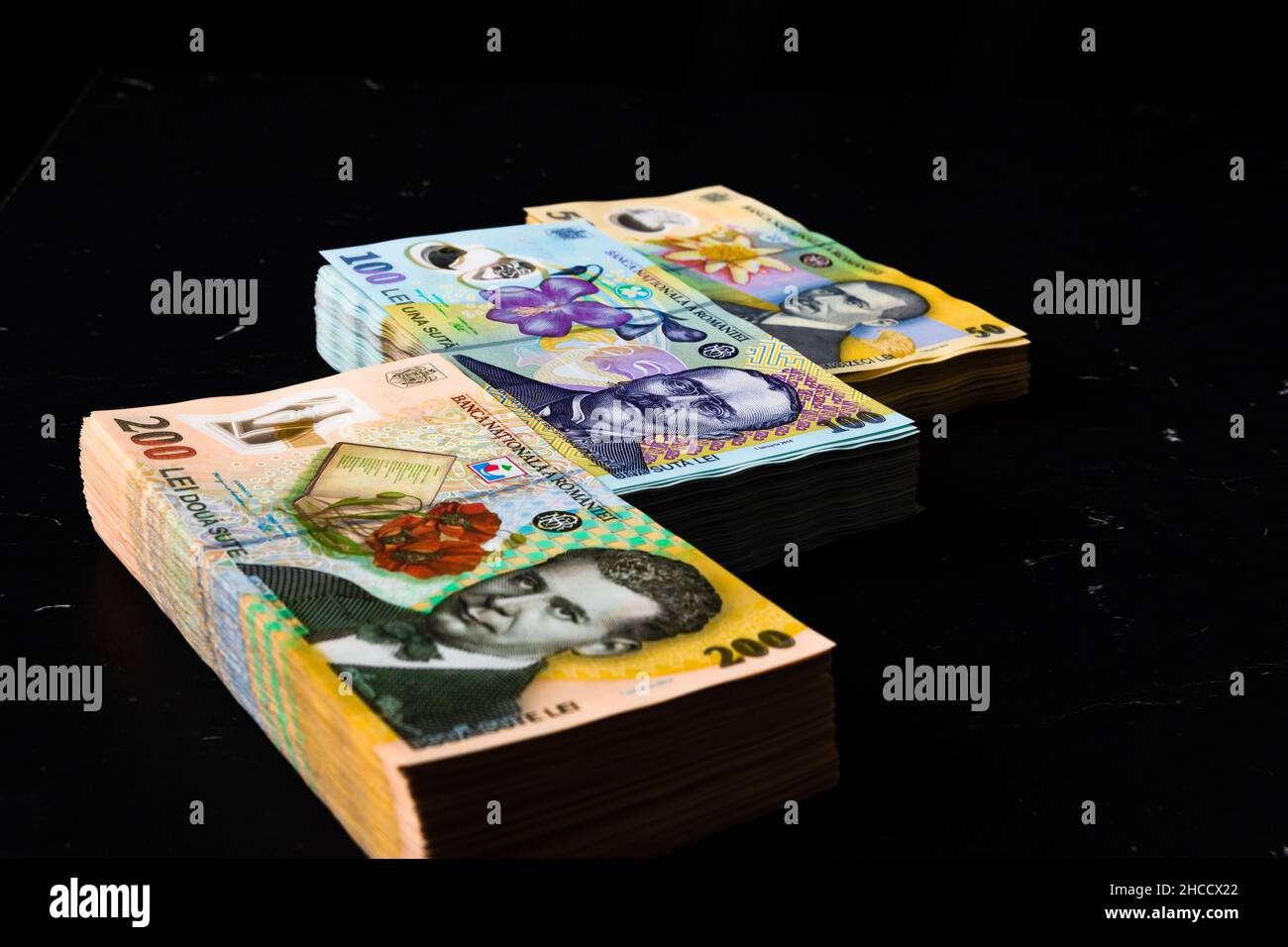 Stack of LEI Romanian money. RON Leu Money European Currency Stock ...