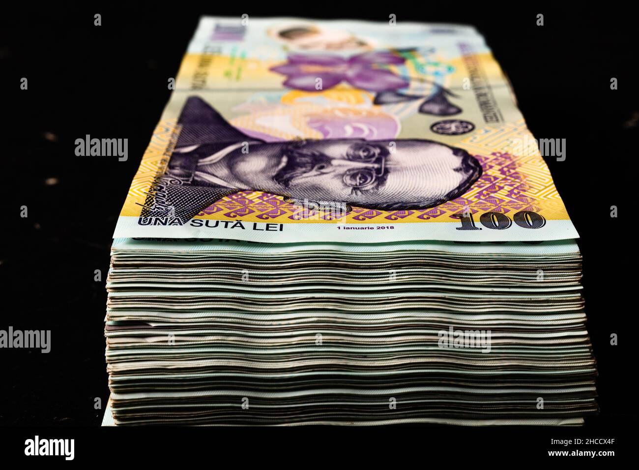 Stack of LEI Romanian money. RON Leu Money European Currency Stock ...
