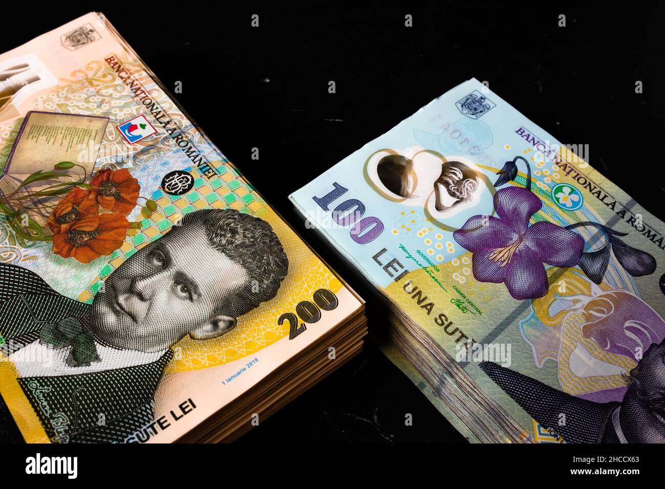 Stack of LEI Romanian money. RON Leu Money European Currency Stock ...