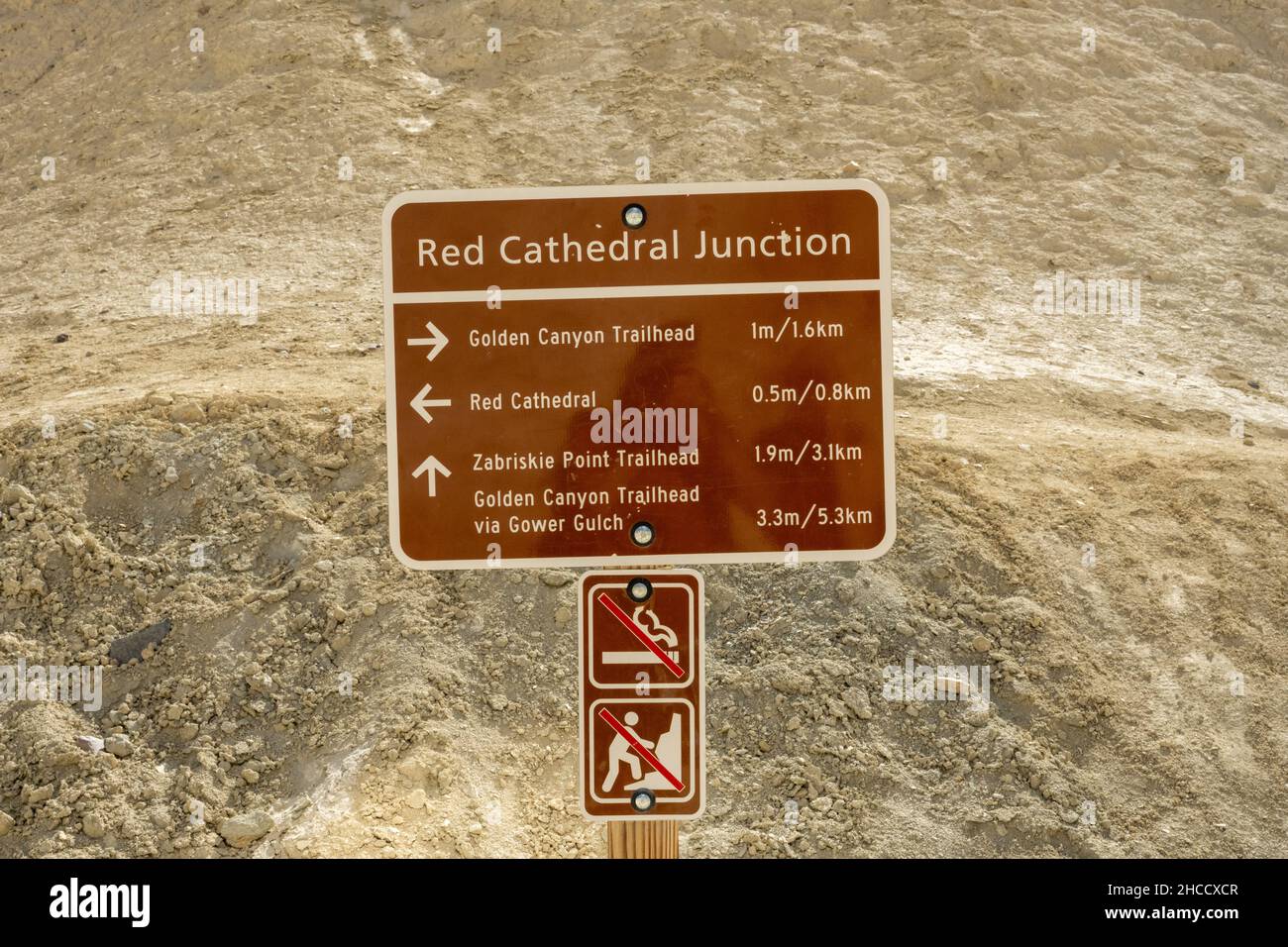 Red Cathedral Junction Sign In Death Valley National Park Stock Photo ...