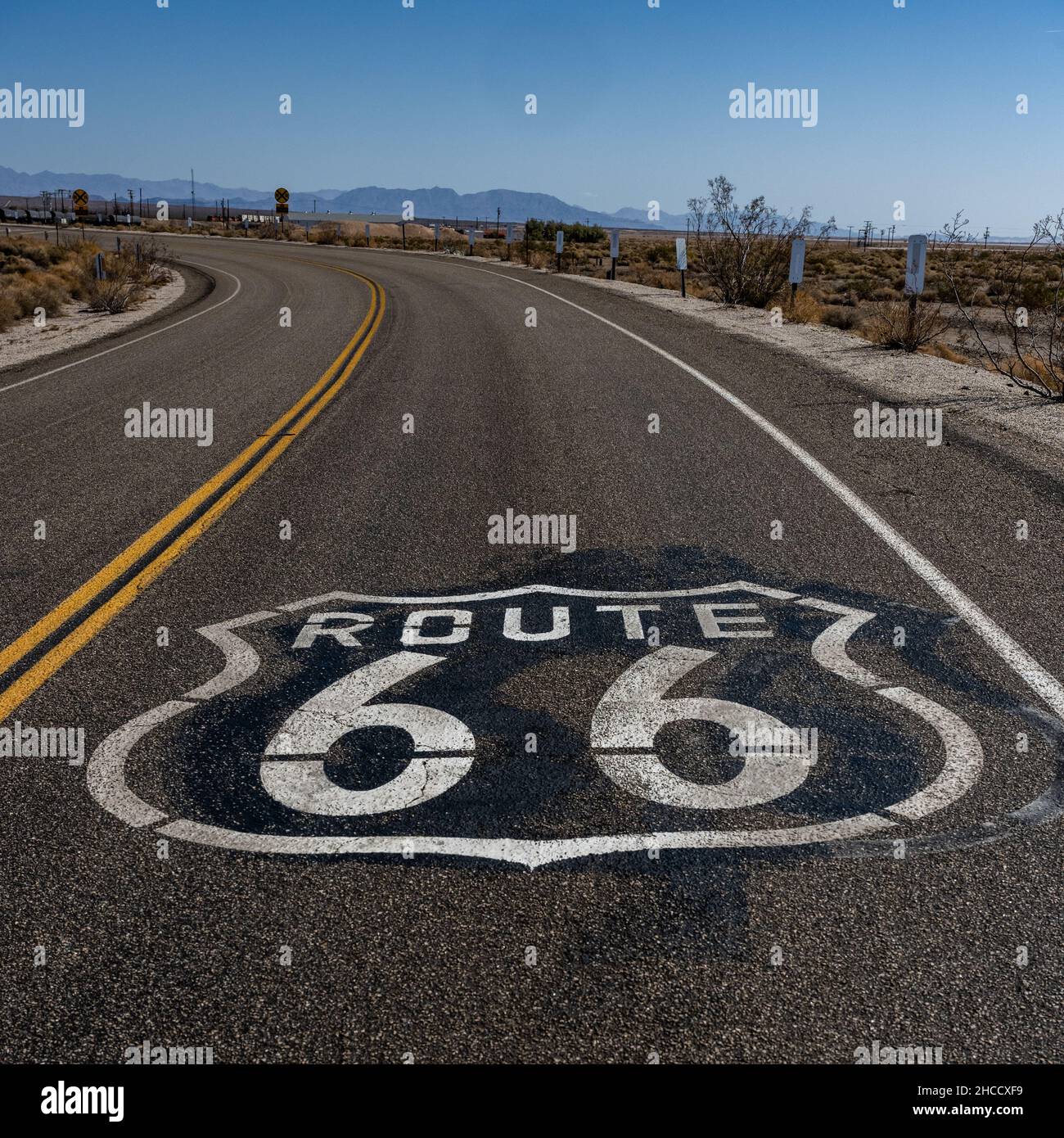 Route 66 Graphic Painted On Roadway in southern California Stock Photo ...