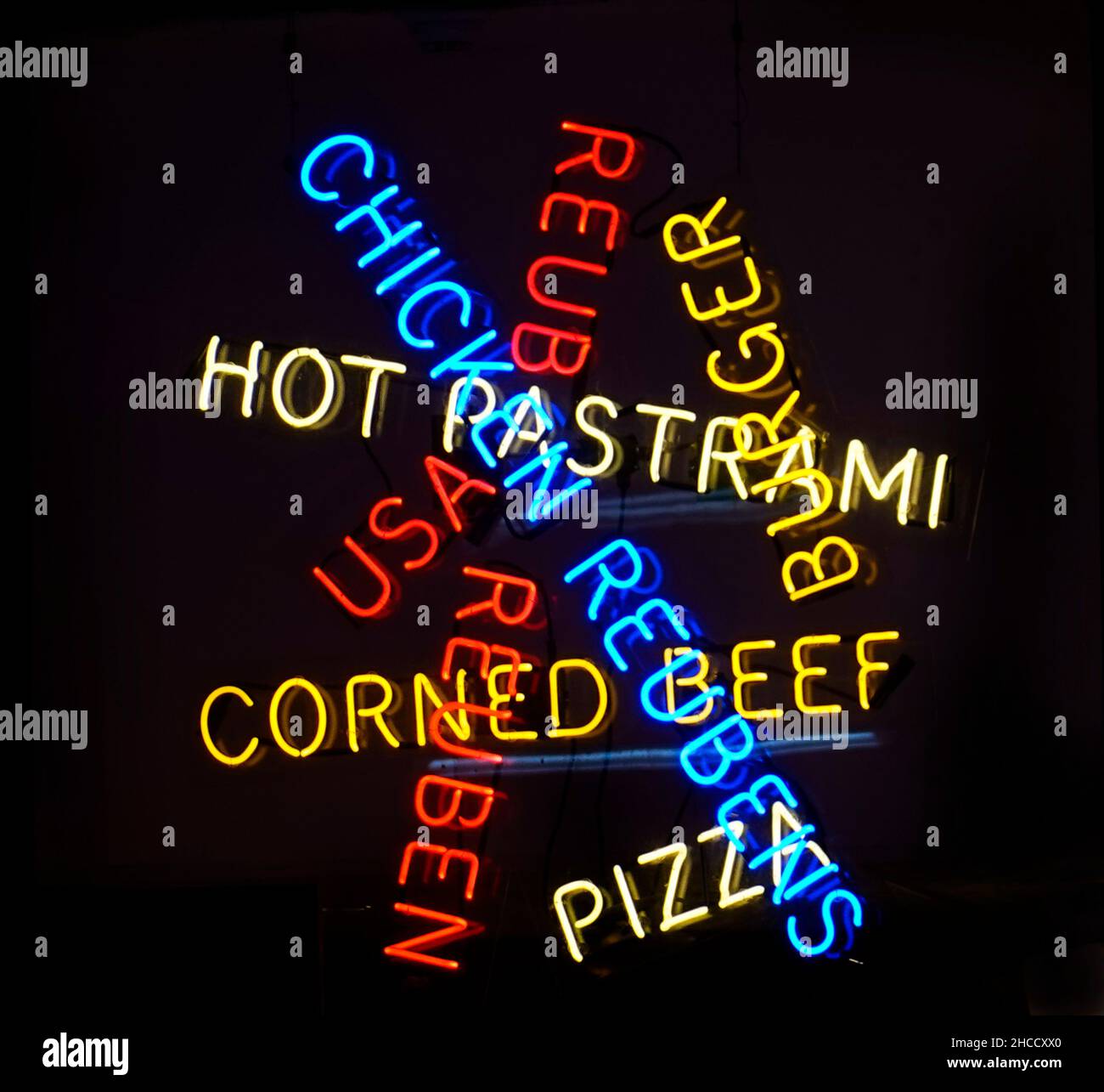 USA Brooklyn Delicatessen pastrami deli neon sign in window Manhattan ...