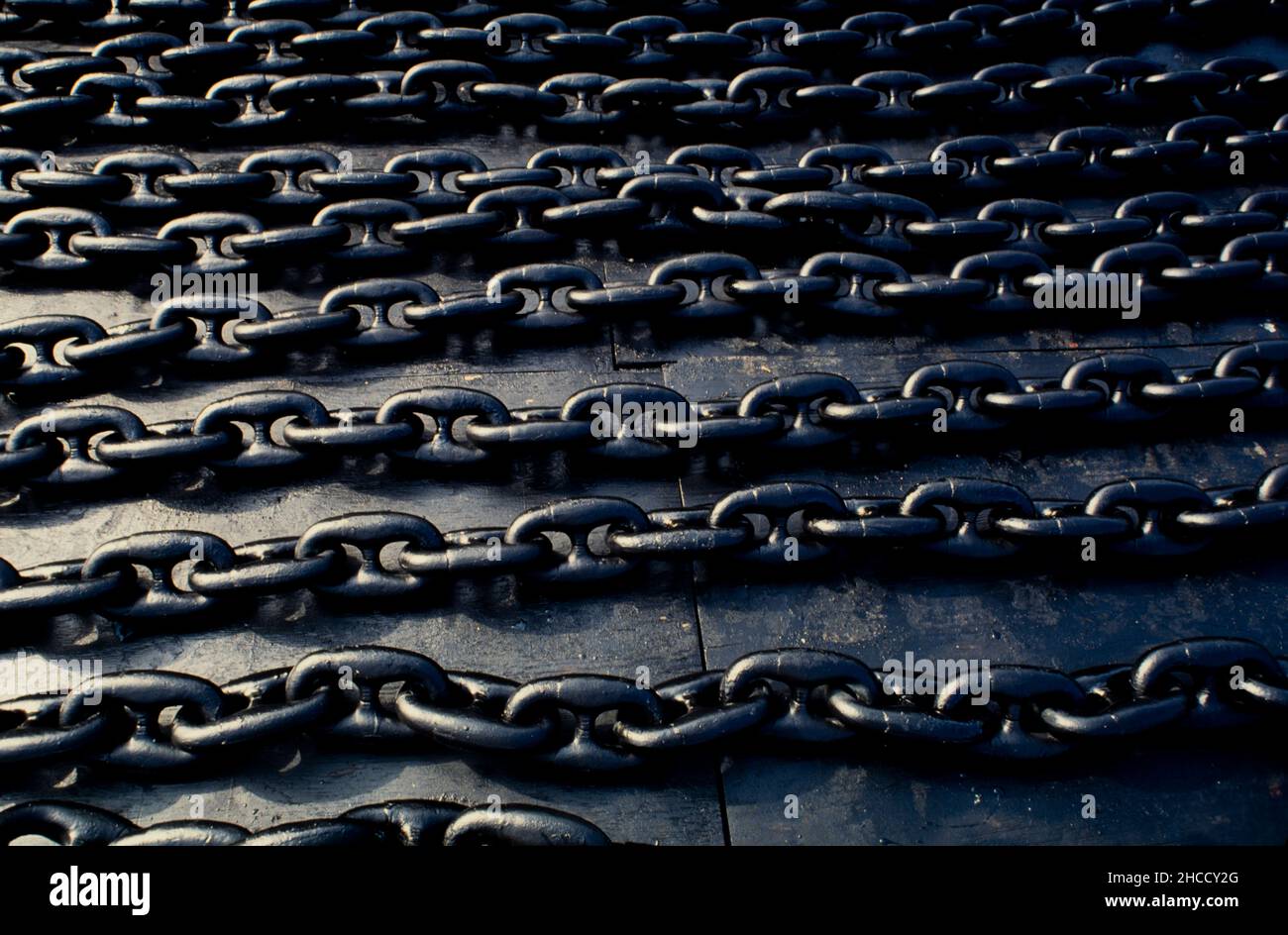 large black chains used on ships in navy yard Brooklyn NYC Stock Photo ...