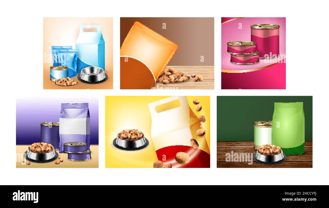 Pet Food Creative Promotional Posters Set Vector Stock Vector Image ...