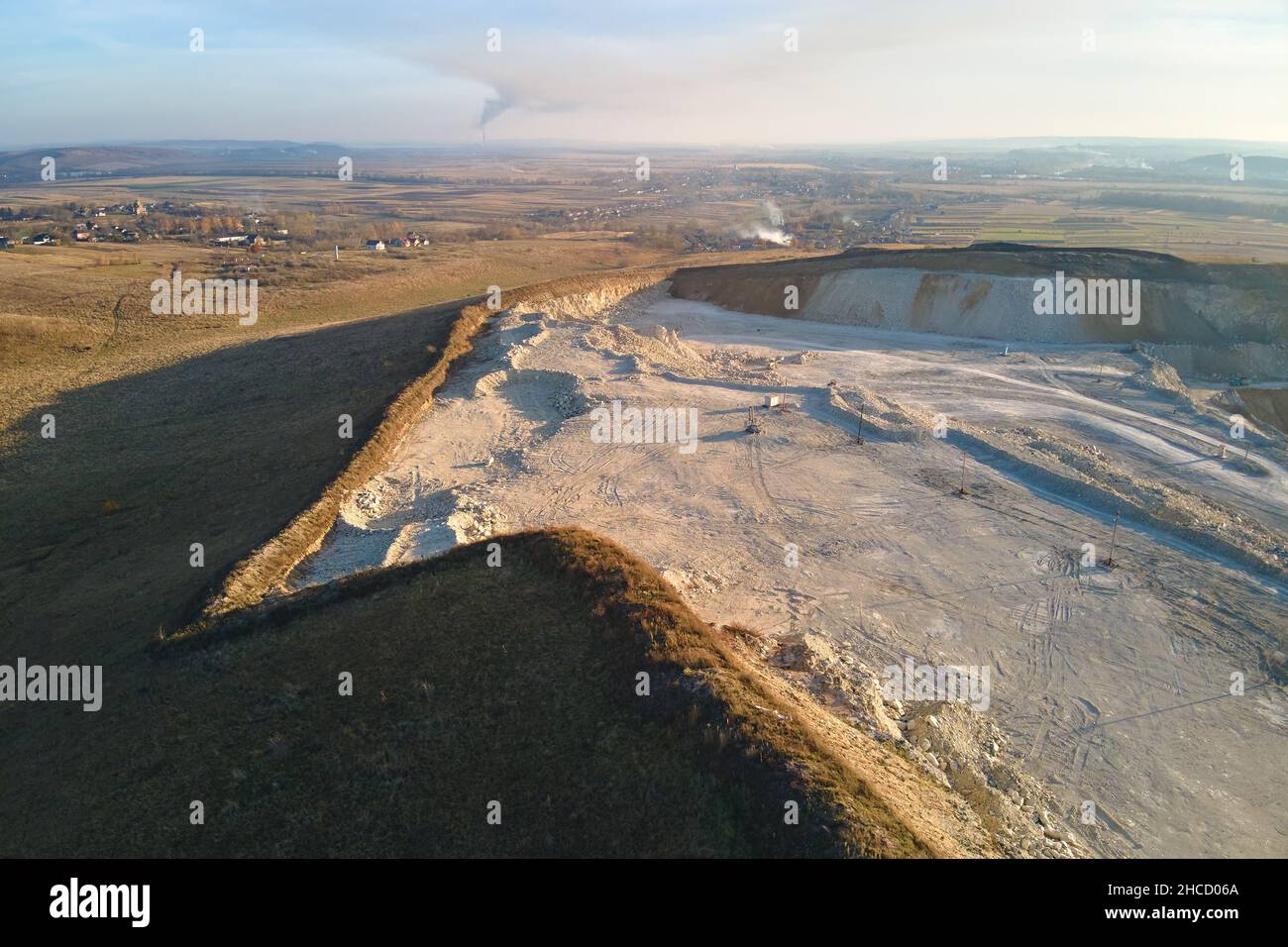 Aerial view of open pit mine of sandstone materials for construction ...