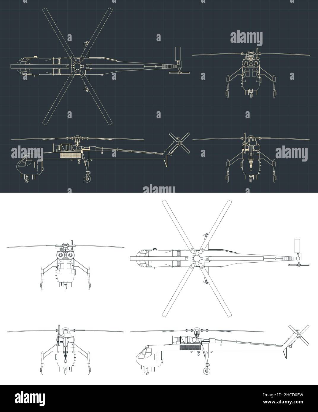 Stylized vector illustration of blueprints of crane helicopter Stock ...