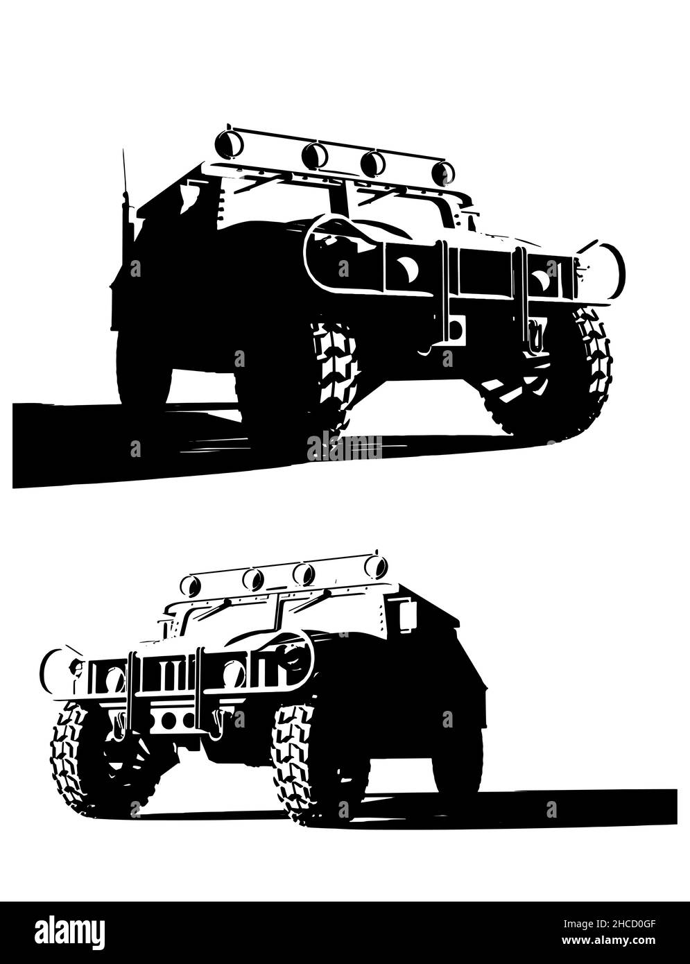 Stylized vector illustration of a military off-road vehicle template ...