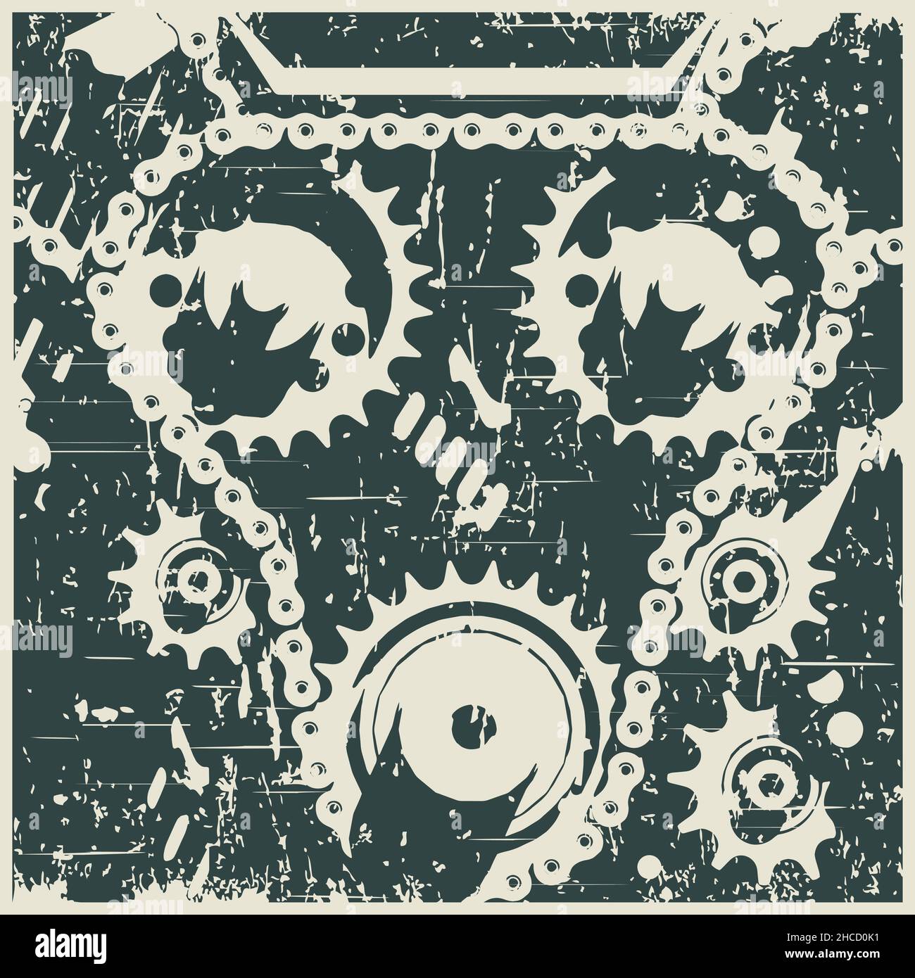 Stylized vector illustration of mechanisms, gears and chain ...