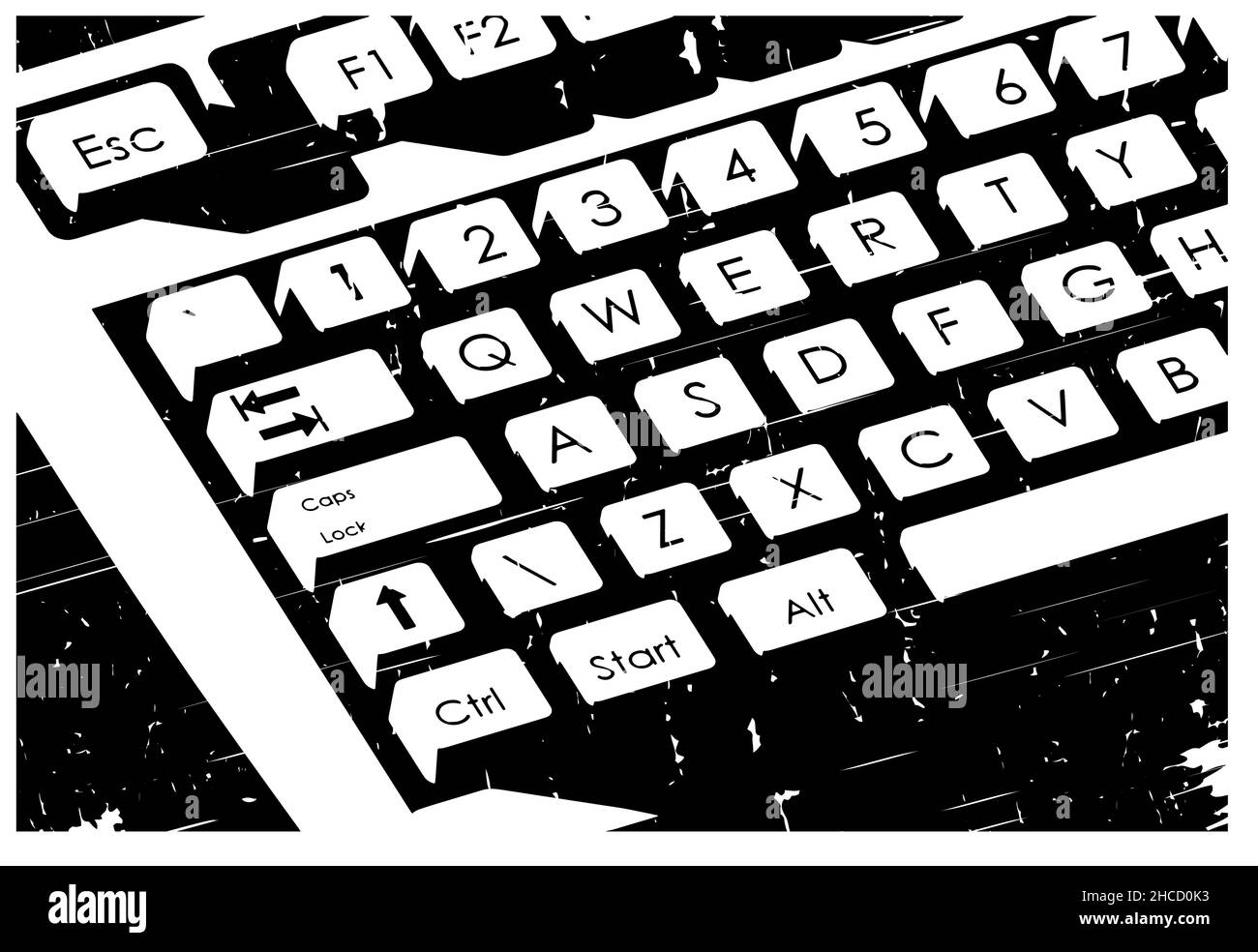 Stylized vector illustration of a mechanical keyboard close up retro ...