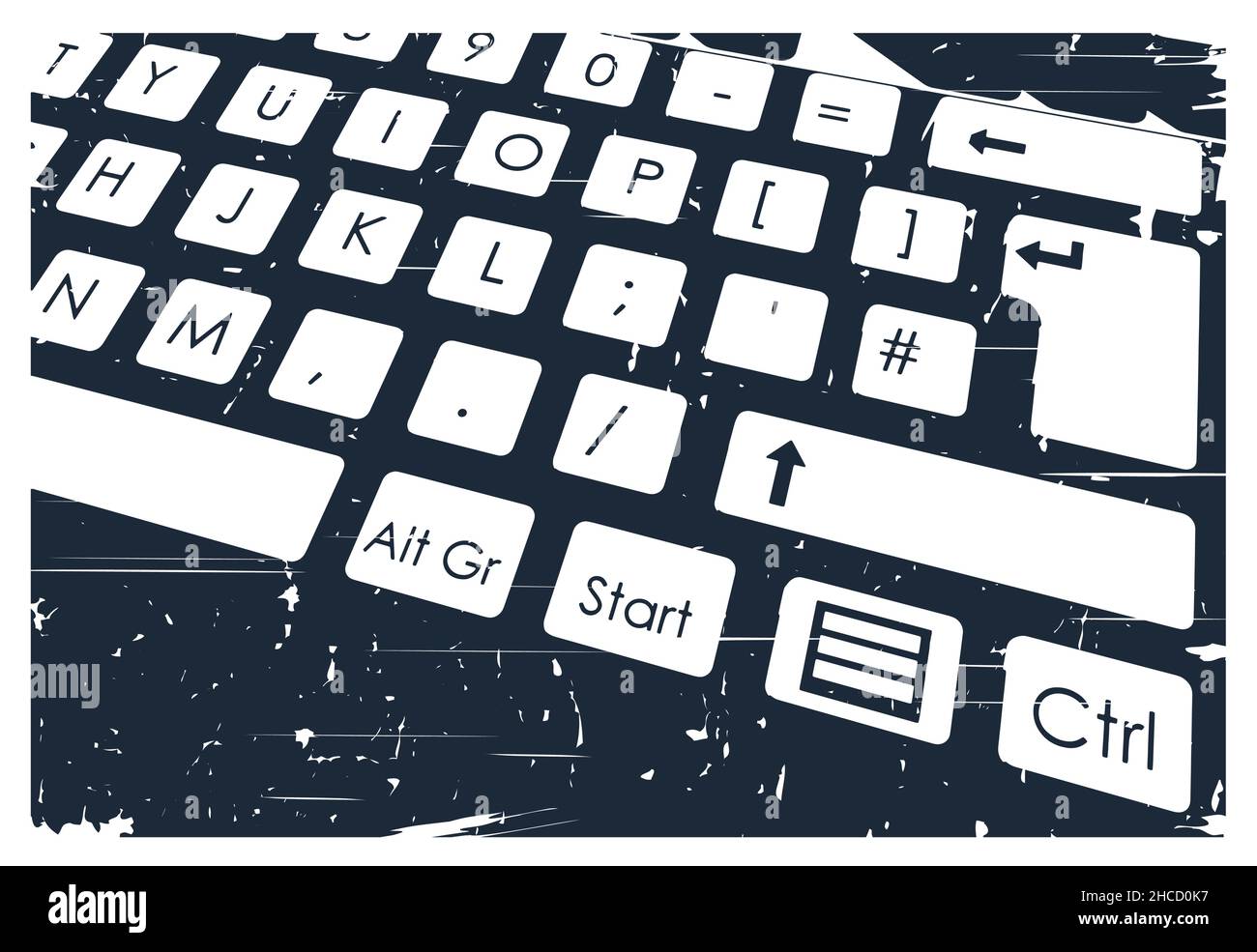 Stylized vector illustration of a mechanical keyboard close up retro ...