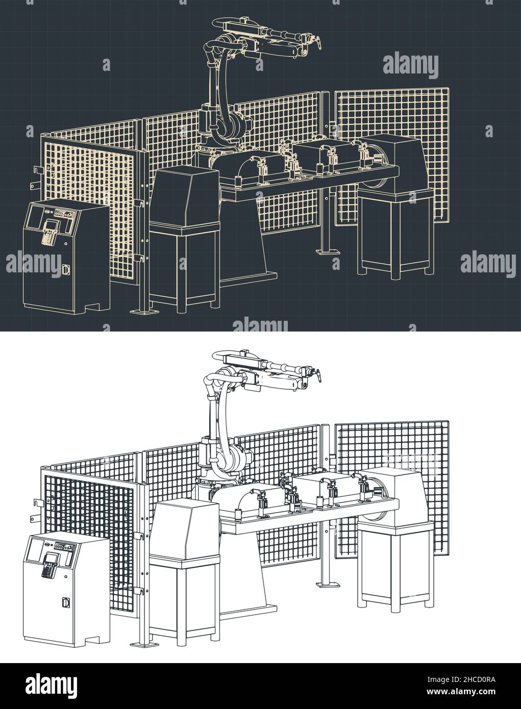 Stylized vector illustrations of robotic welding line Stock Vector ...