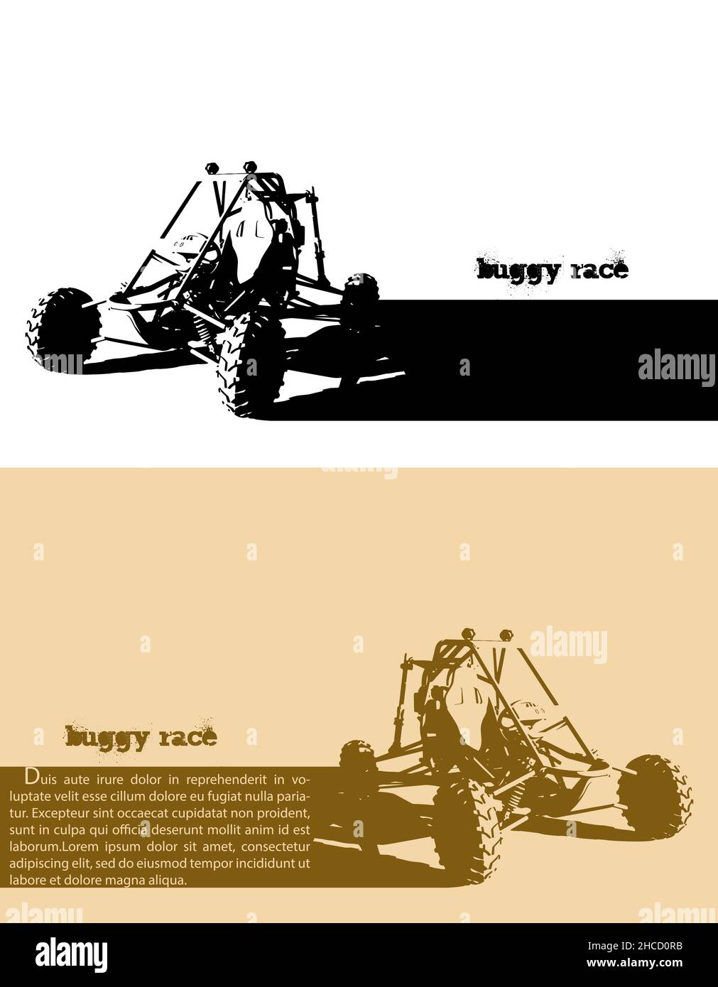 Stylized vector illustration template on the theme of racing on a buggy ...