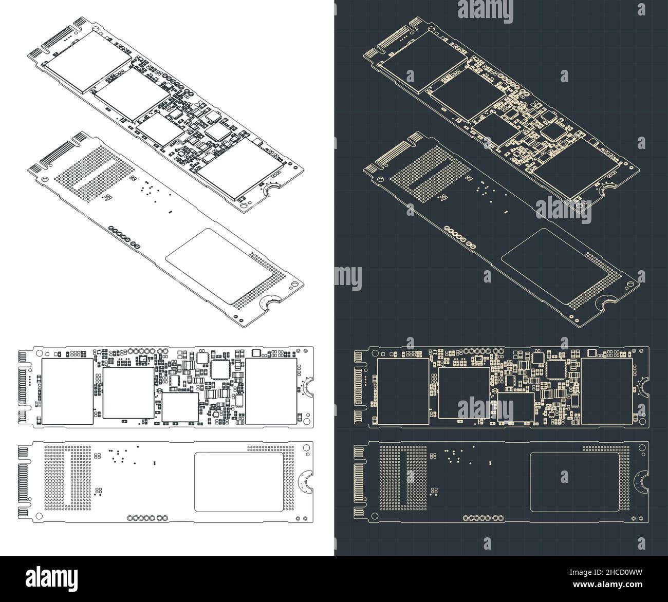 Stylized vector illustration of drawings of NVMe m2 ssd drive Stock ...