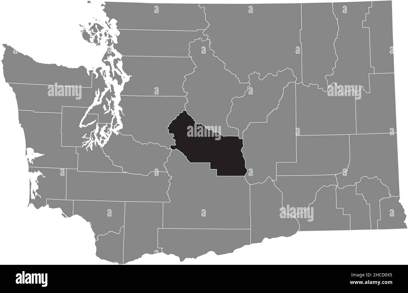 Black highlighted location map of the Kittitas County inside gray ...