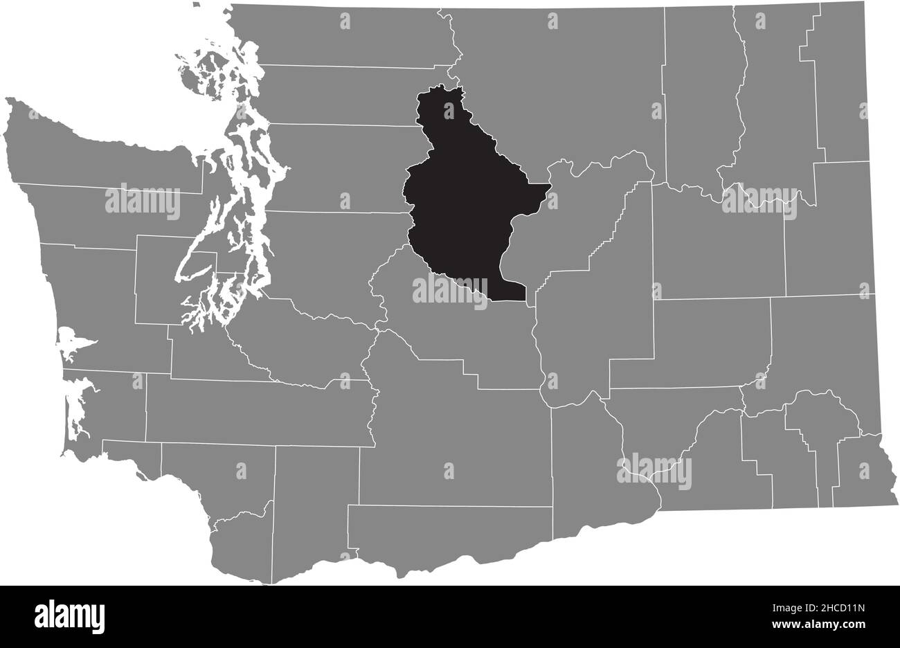 Black highlighted location map of the Chelan County inside gray ...
