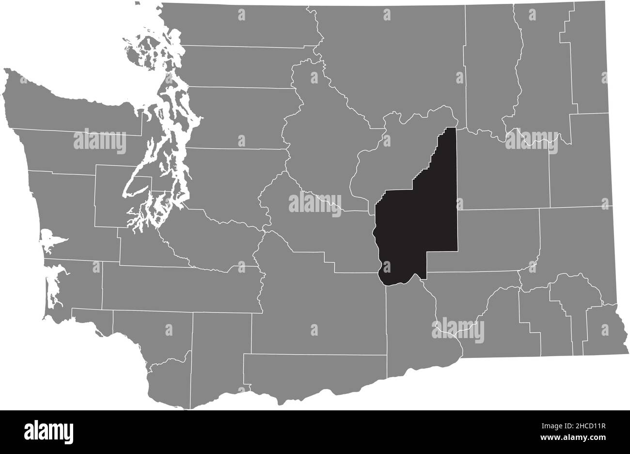 Black highlighted location map of the Grant County inside gray administrative map of the Federal ...