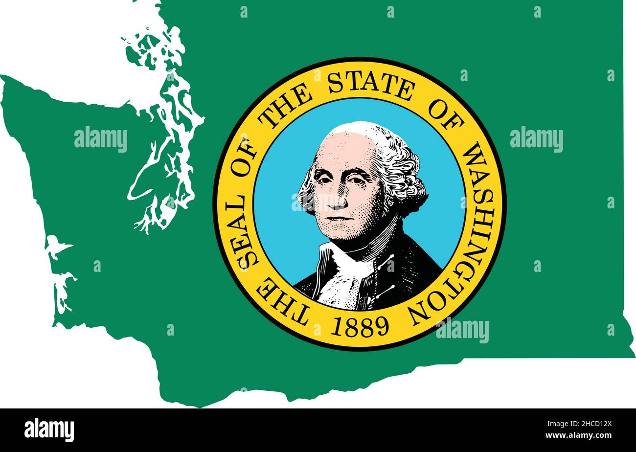 Simple flat flag administrative map of the Federal State of Washington ...