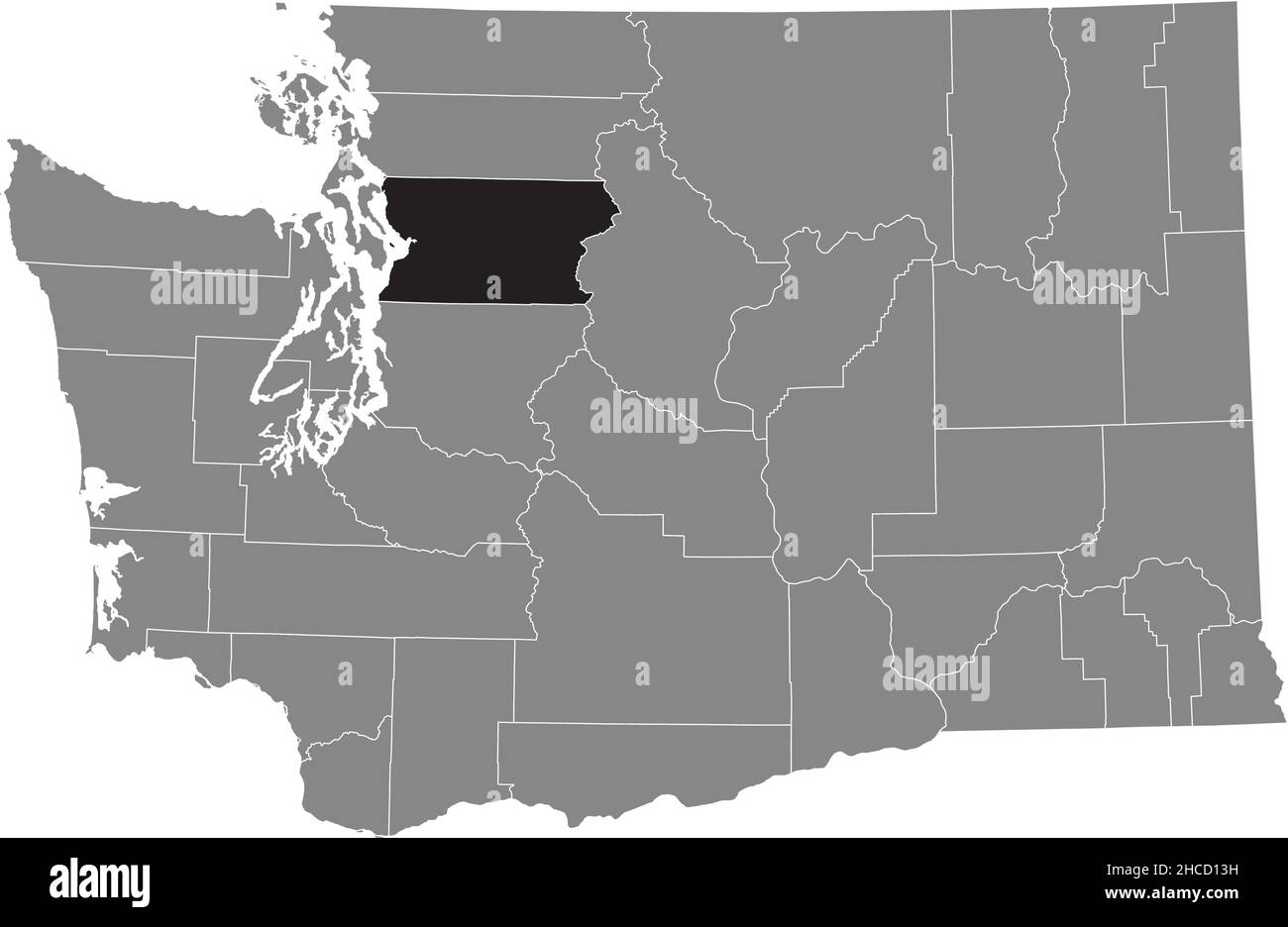 Black highlighted location map of the Snohomish County inside gray ...