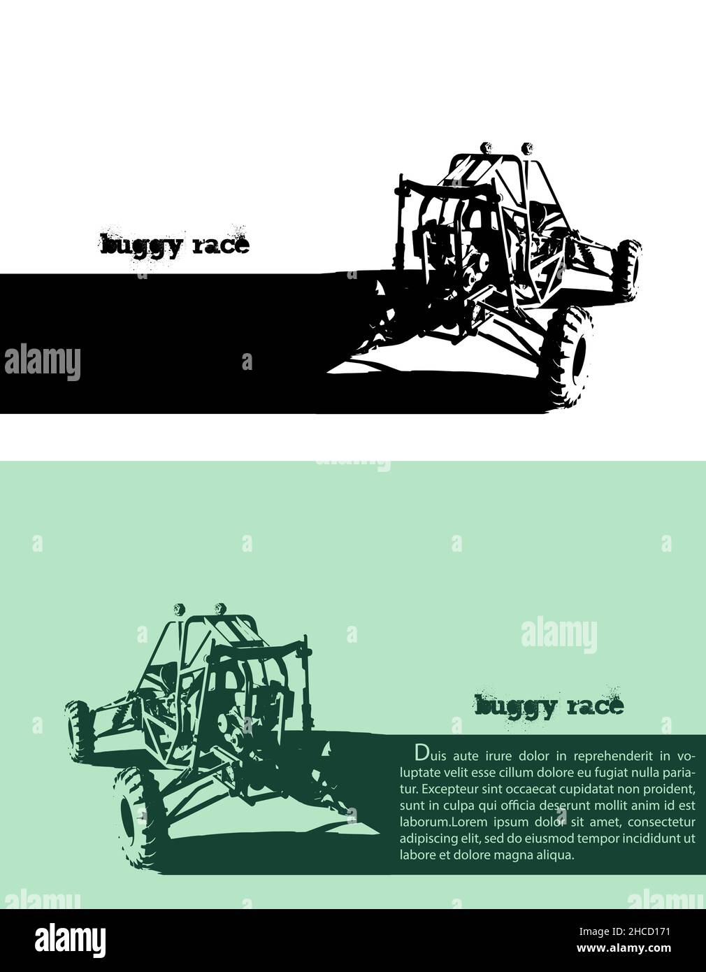 Stylized vector illustration template on the theme of racing on a buggy ...