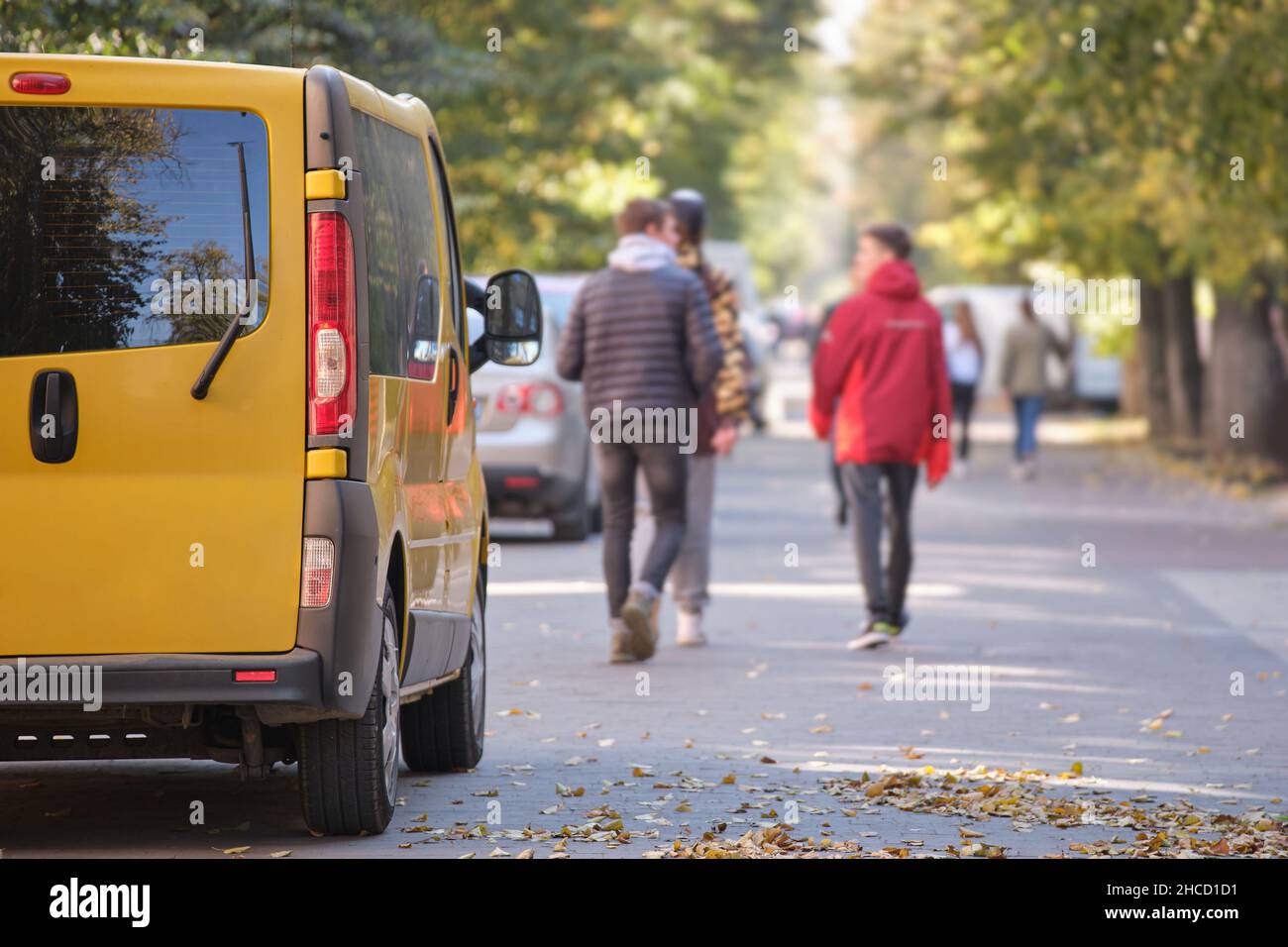 Close up of a car parked illegally against traffic rules on pedestrian ...
