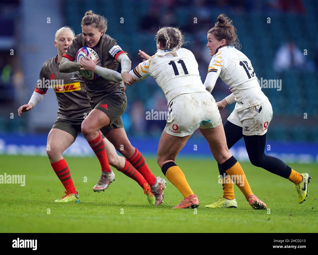 Harlequins' Emily Scott and Wasps' Corys Williams during the Allianz ...