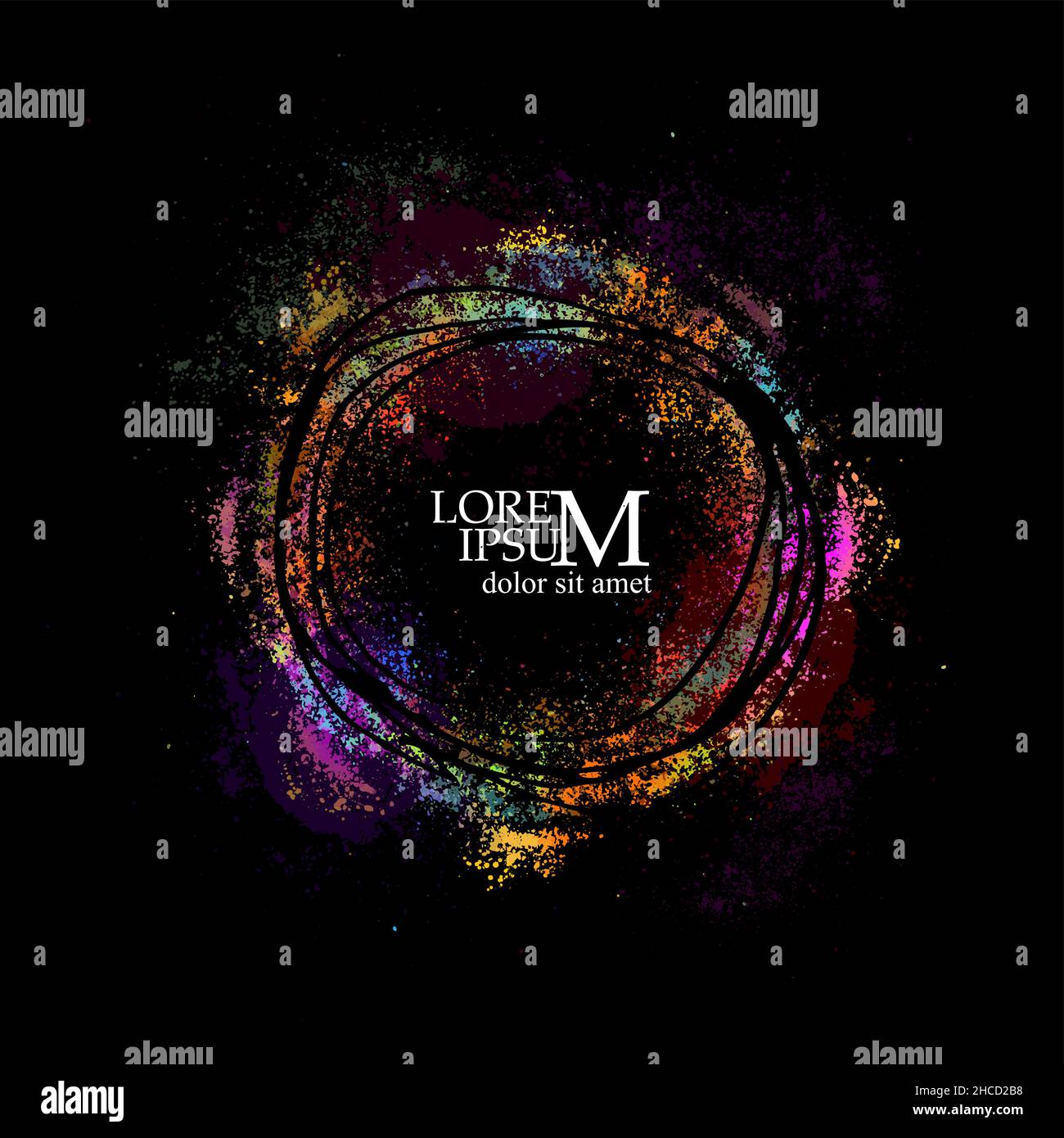 Round multi-colored frame from spots of paint. Background from blots ...