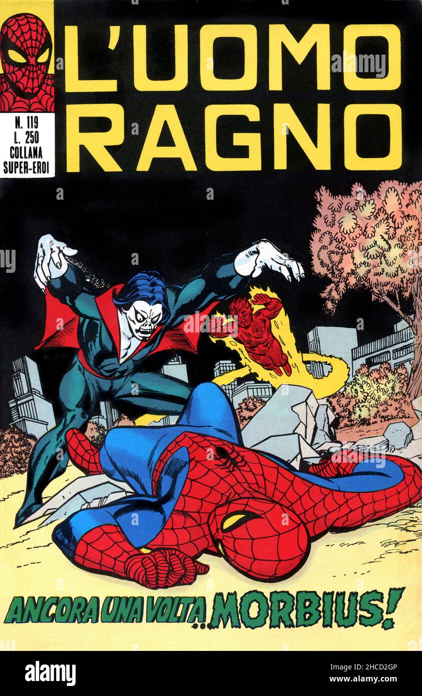 Italy - 1970: first edition of Marvel comic books, cover of The Amazing Spider-Man, L'Uomo Ragno ...