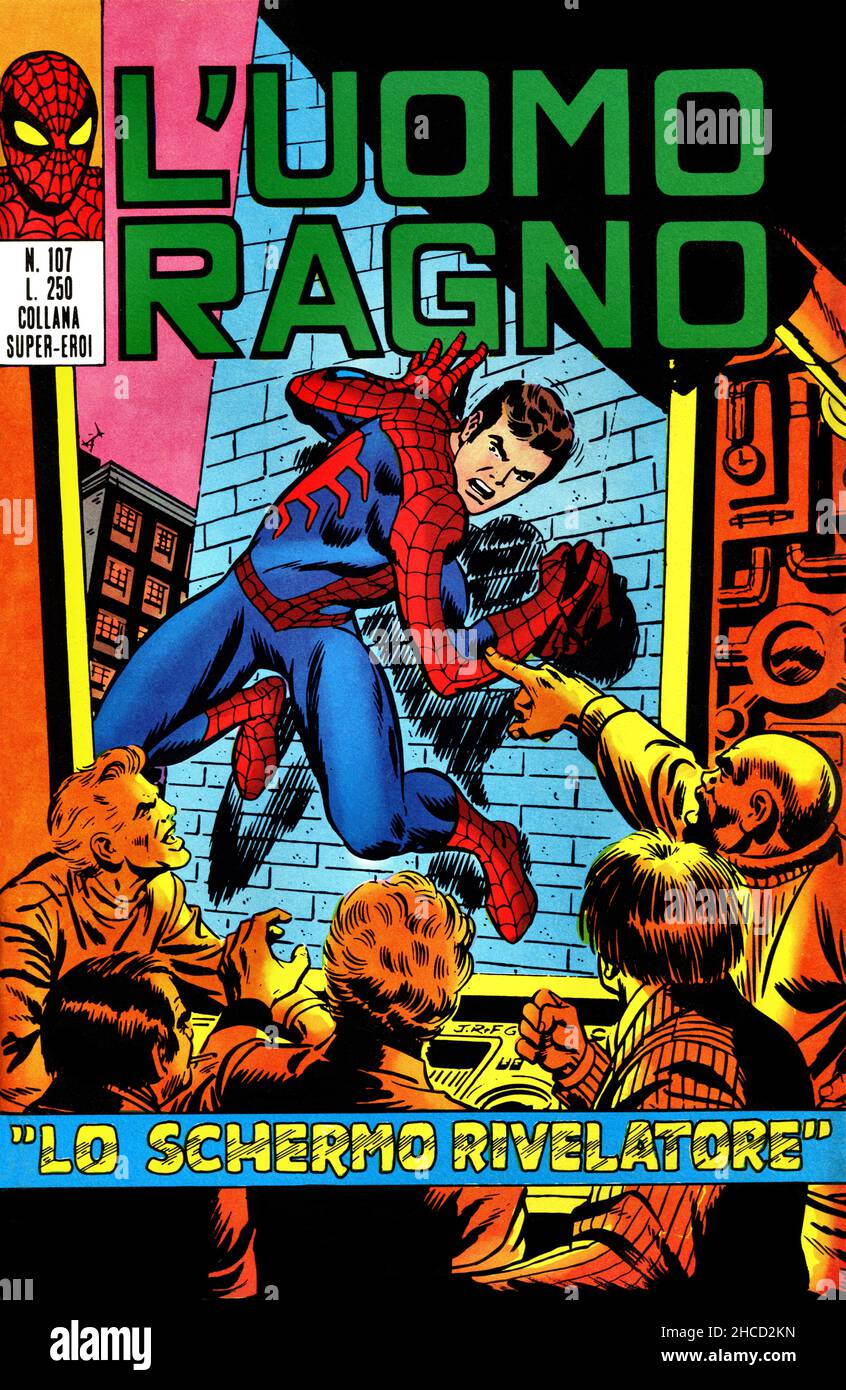 Italy - 1970: first edition of Marvel comic books, cover of The Amazing Spider-Man, L'Uomo Ragno ...