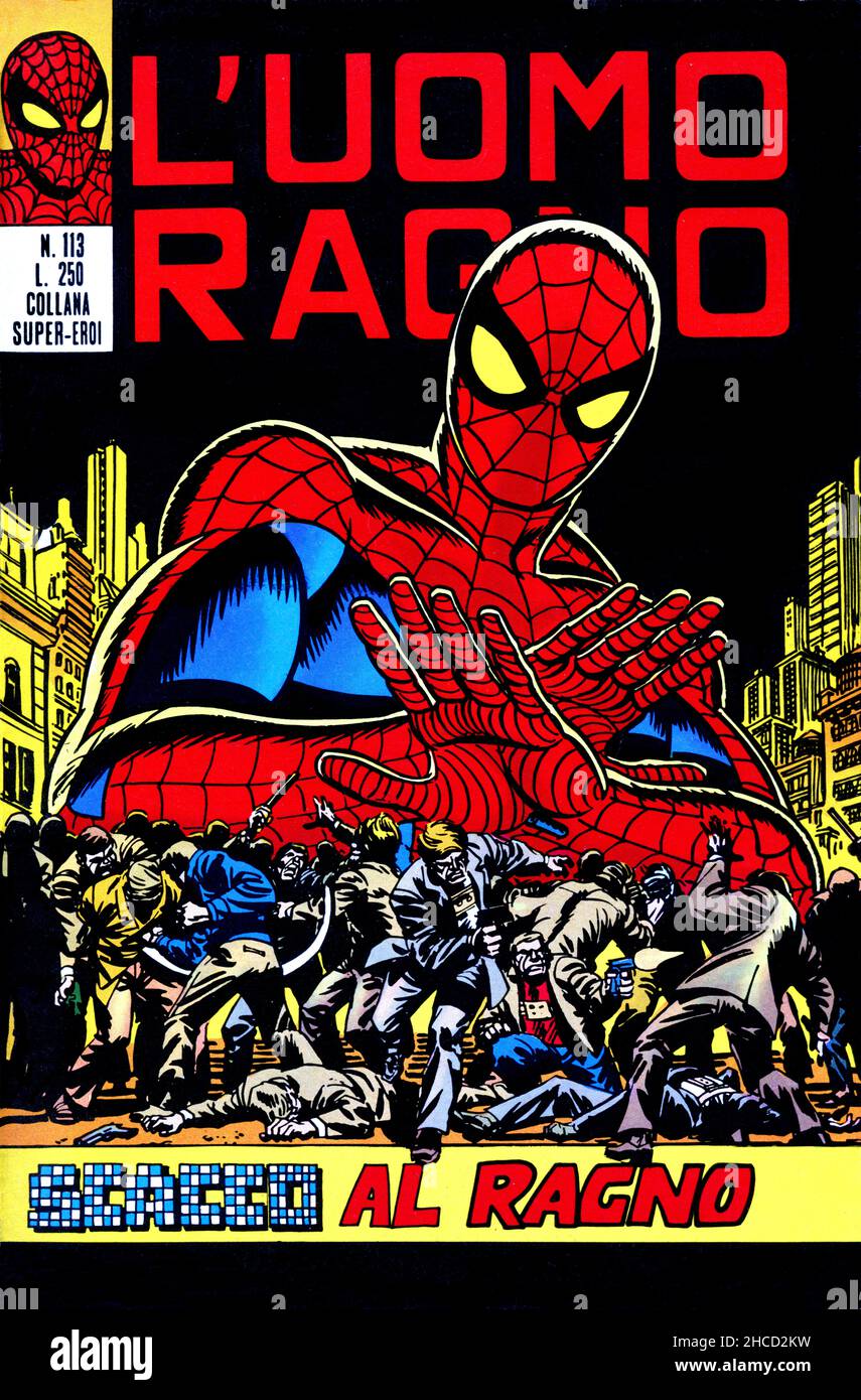 Italy - 1970: first edition of Marvel comic books, cover of The Amazing Spider-Man, L'Uomo Ragno ...