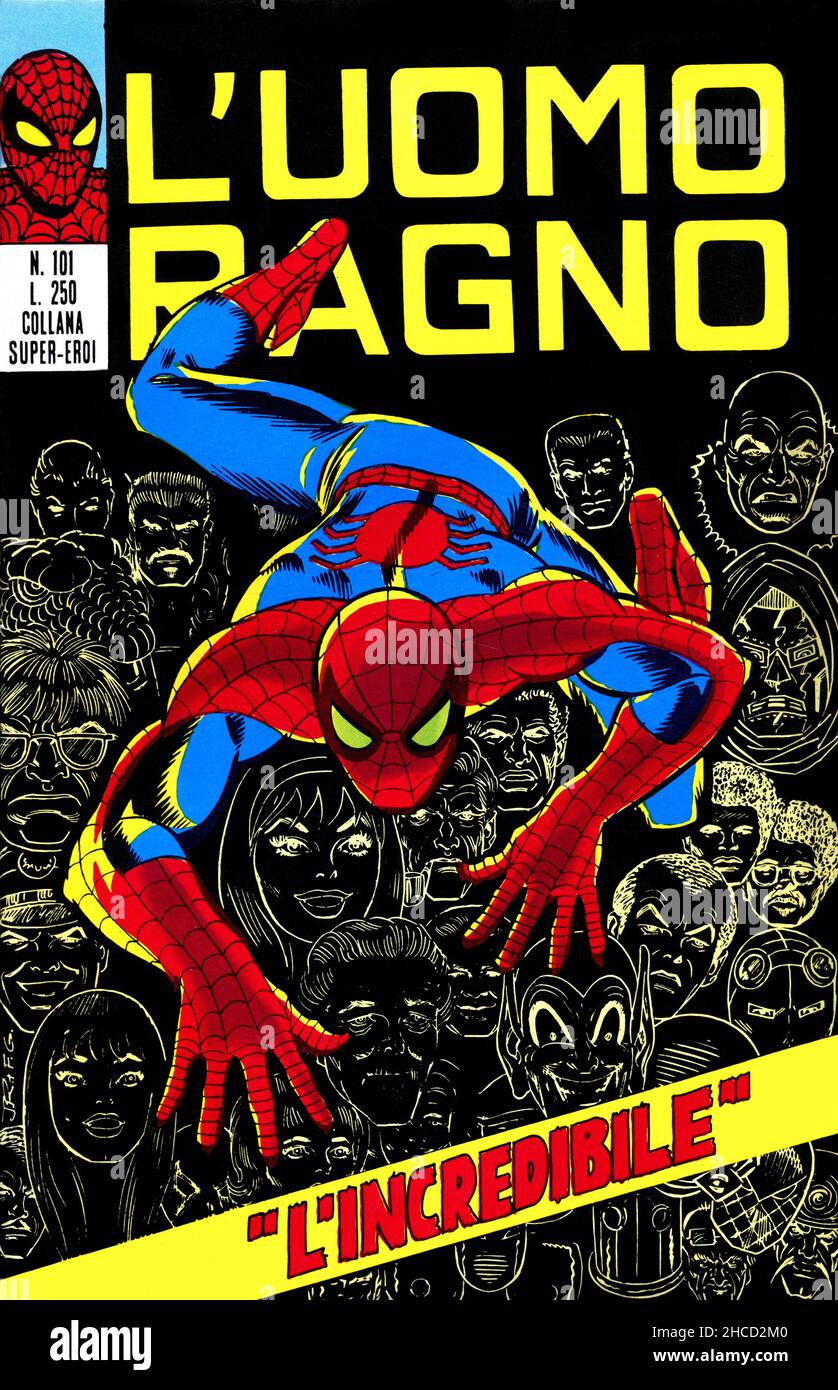 Italy - 1970: first edition of Marvel comic books, cover of The Amazing Spider-Man, L'Uomo Ragno ...