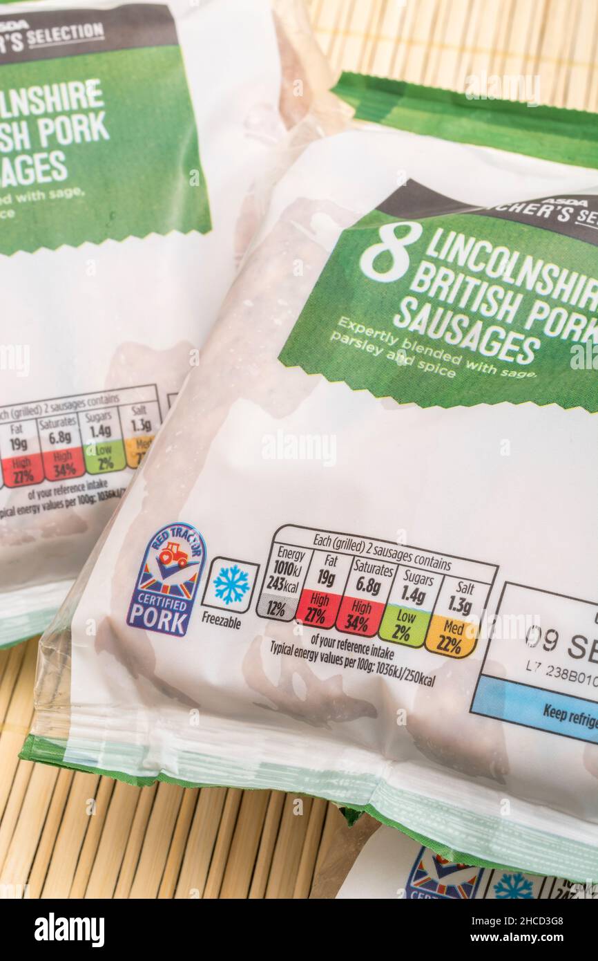 Red Tractor label on packet of ASDA supermarket own-label Lincolnshire ...