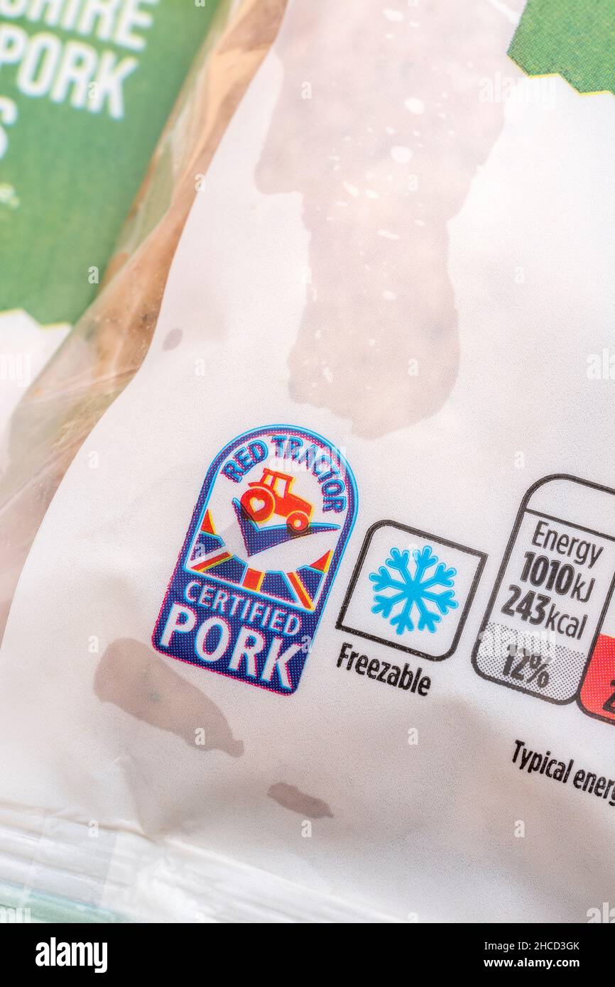 Red Tractor label on packet of ASDA supermarket own-label Lincolnshire ...