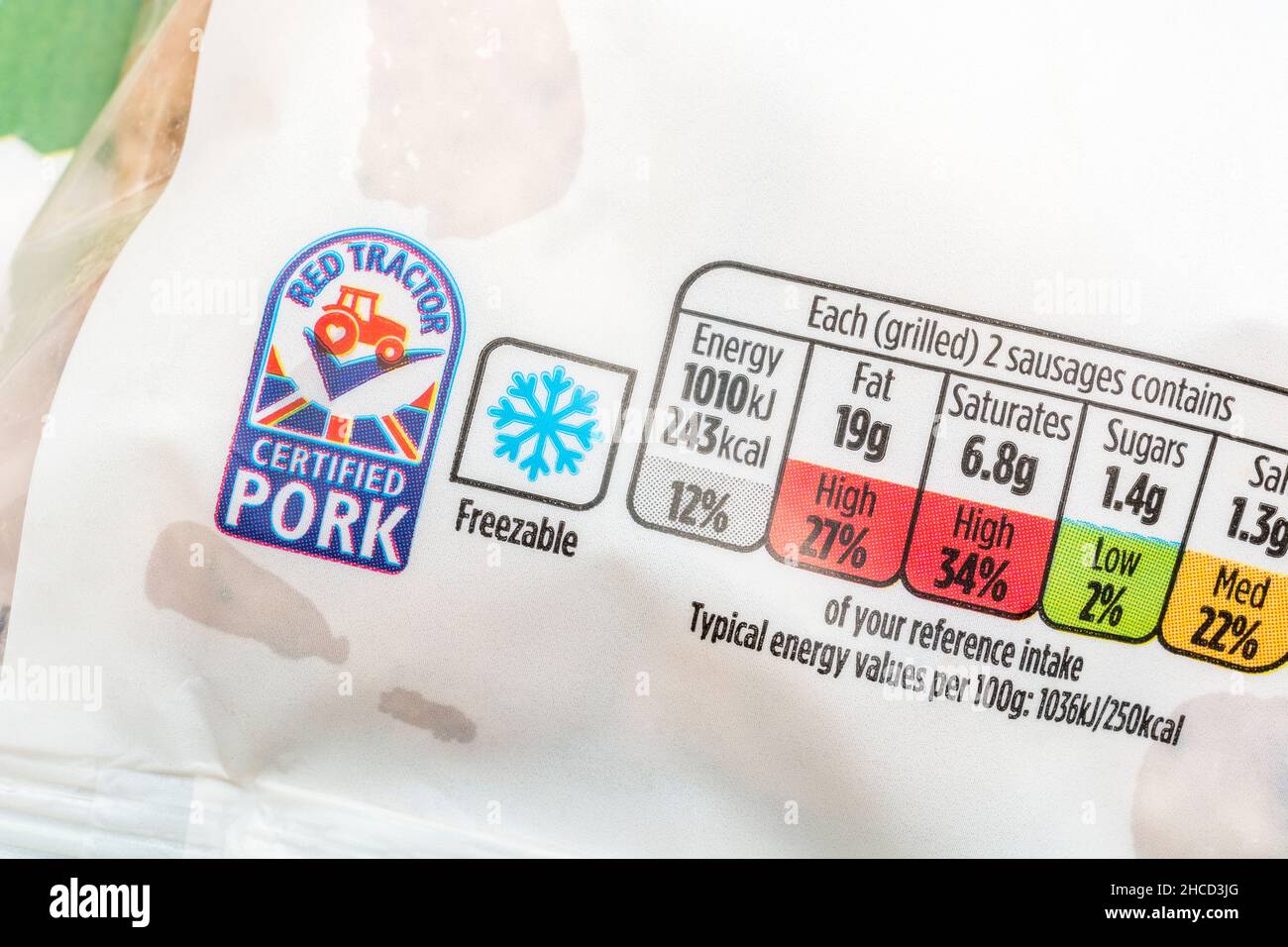 Red Tractor label on packet of ASDA supermarket own-label Lincolnshire ...